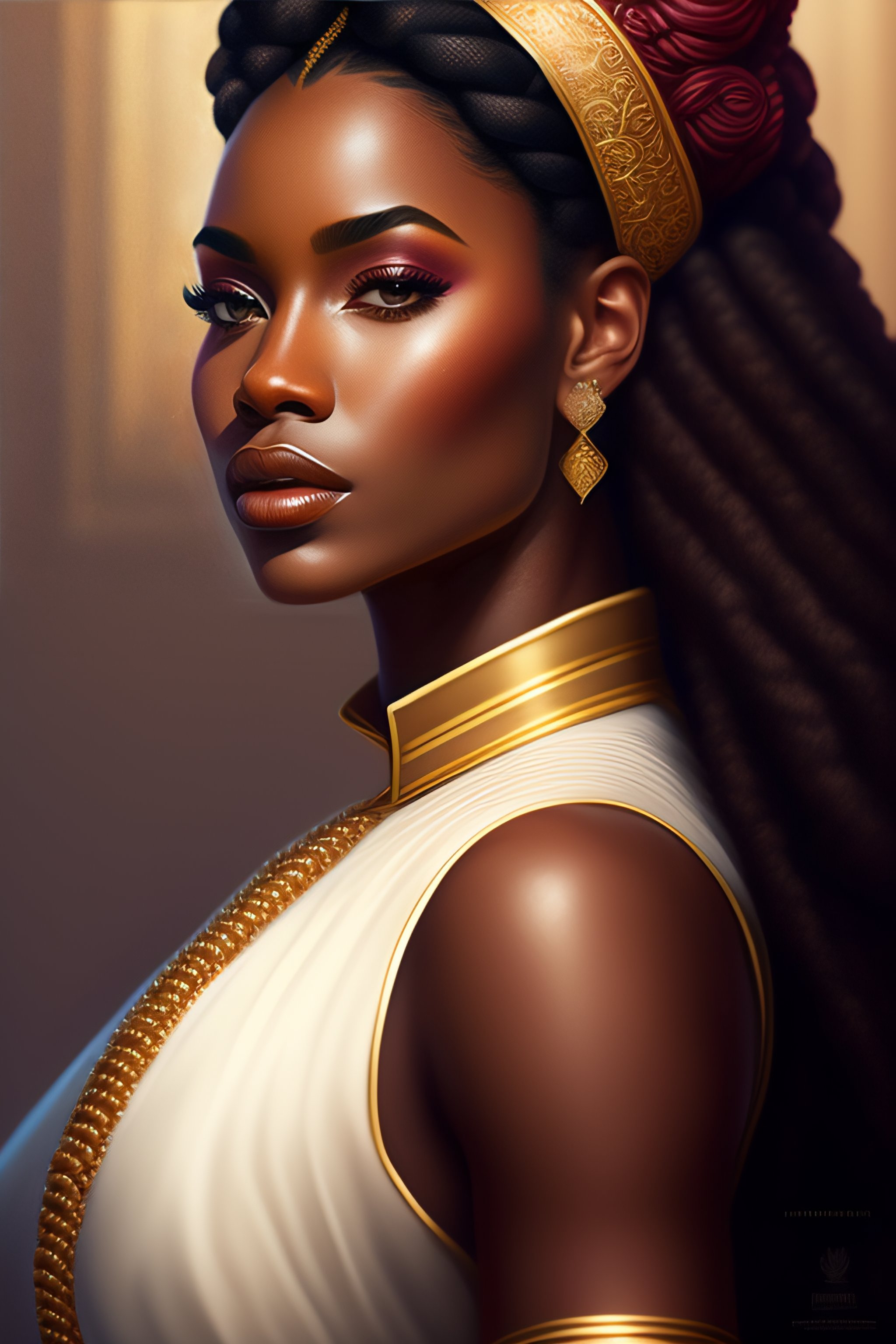 Lexica - Portrait of a young african American queen with long wine ...