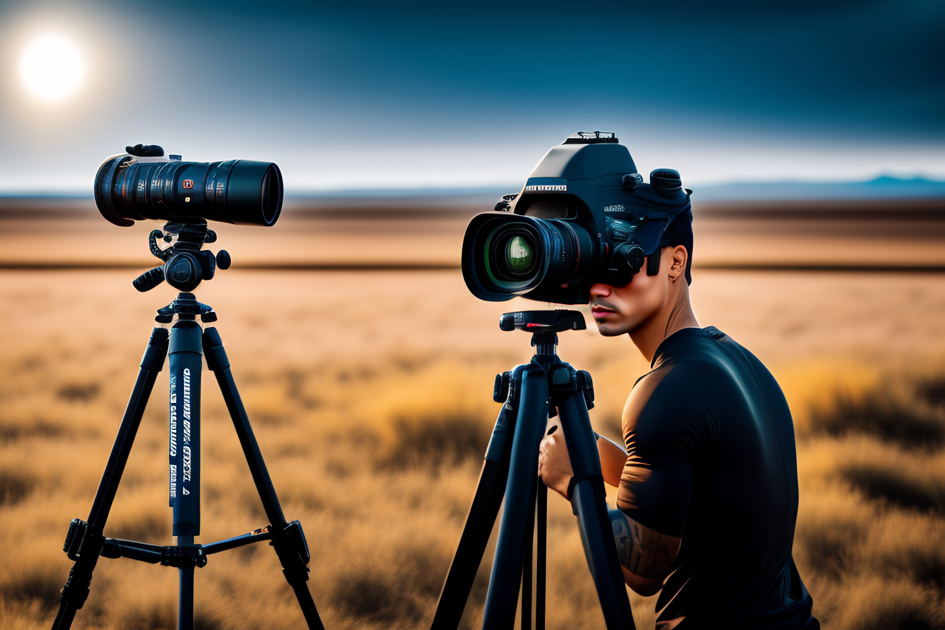 Lexica - Full frame camera with large lens on a tripod pointed at a ...