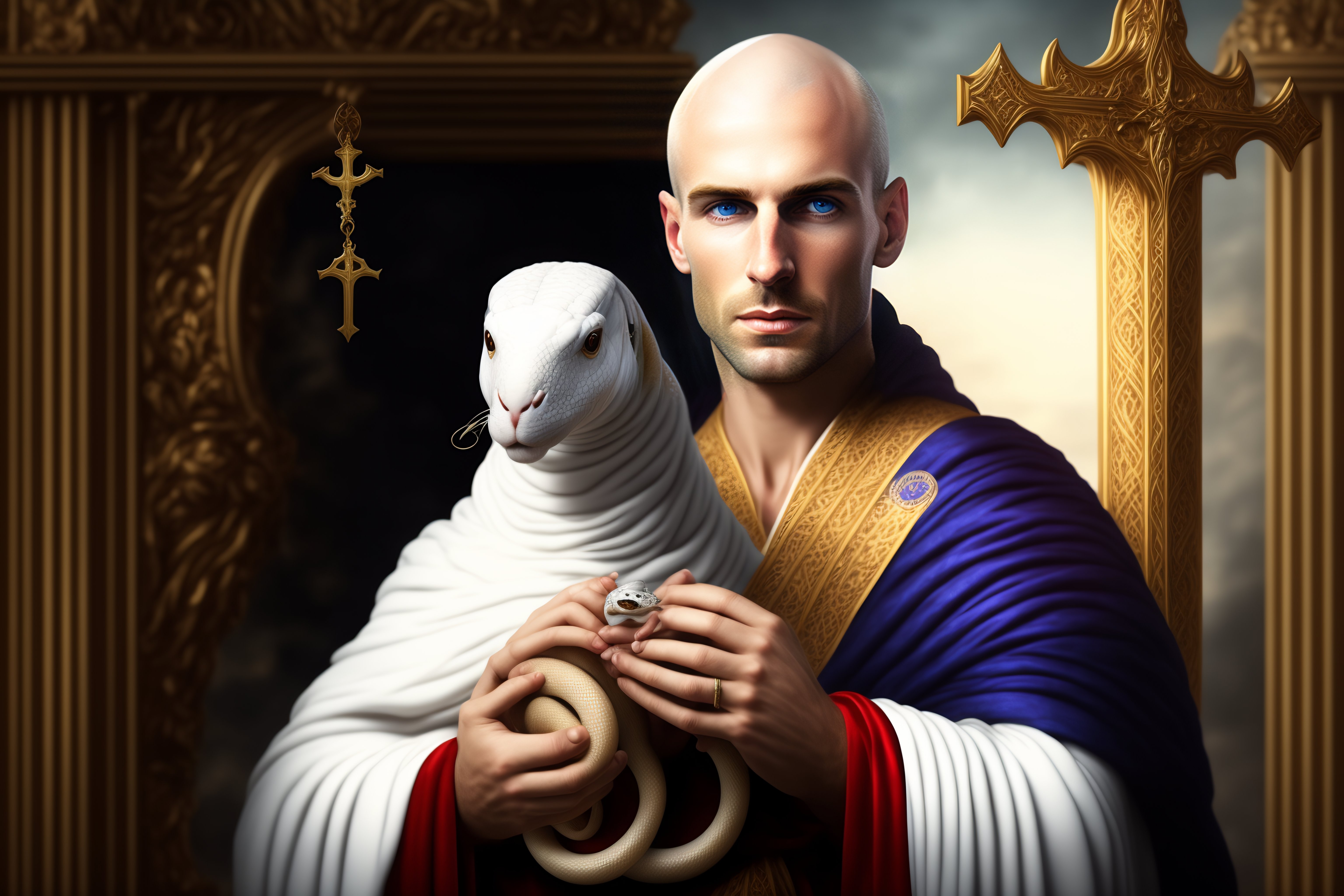Lexica - White Monk in dark cloth hold a white snake on the cross greek ...