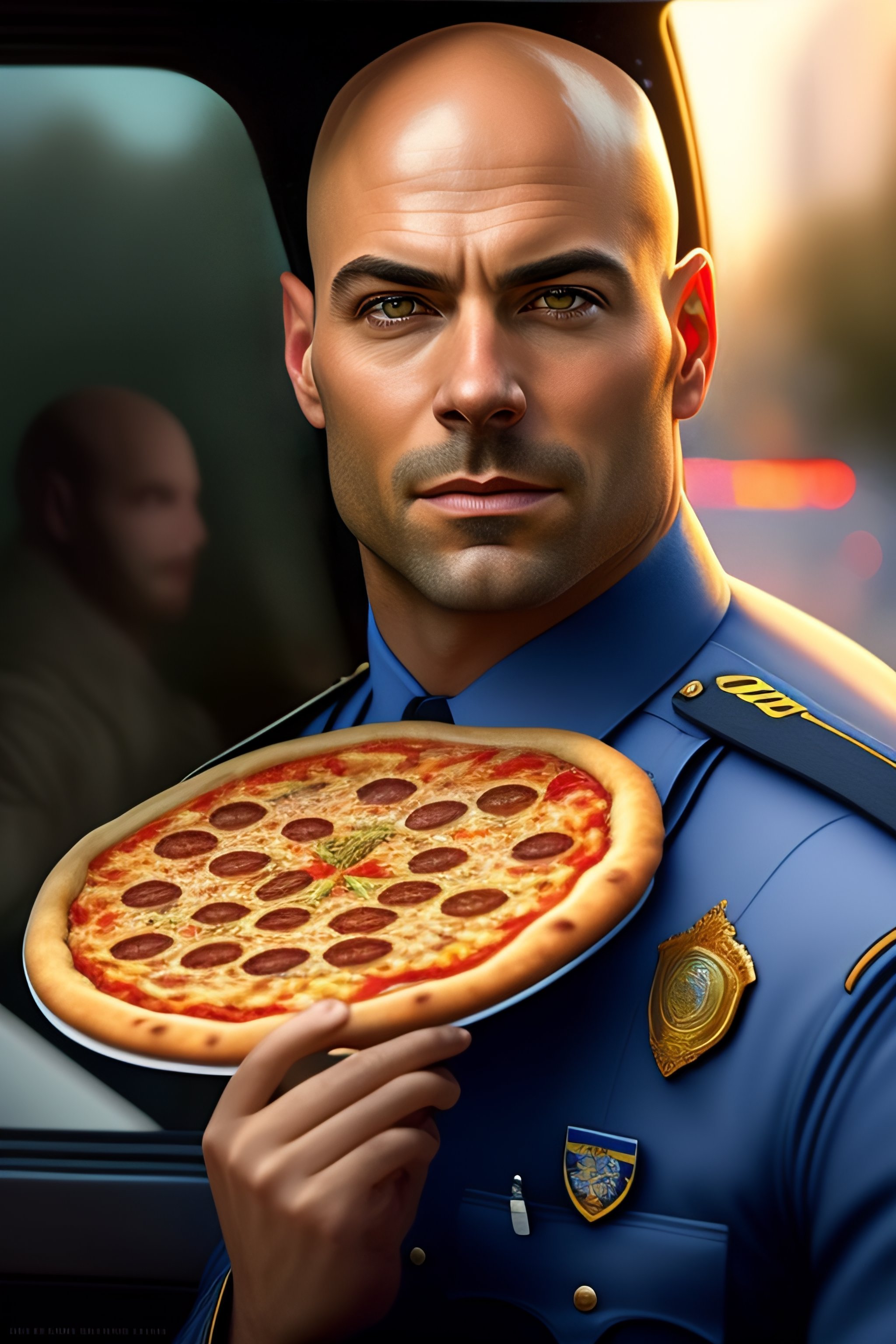 Lexica - Bald Andrew Tate getting arrested eating pizza in a police car ...