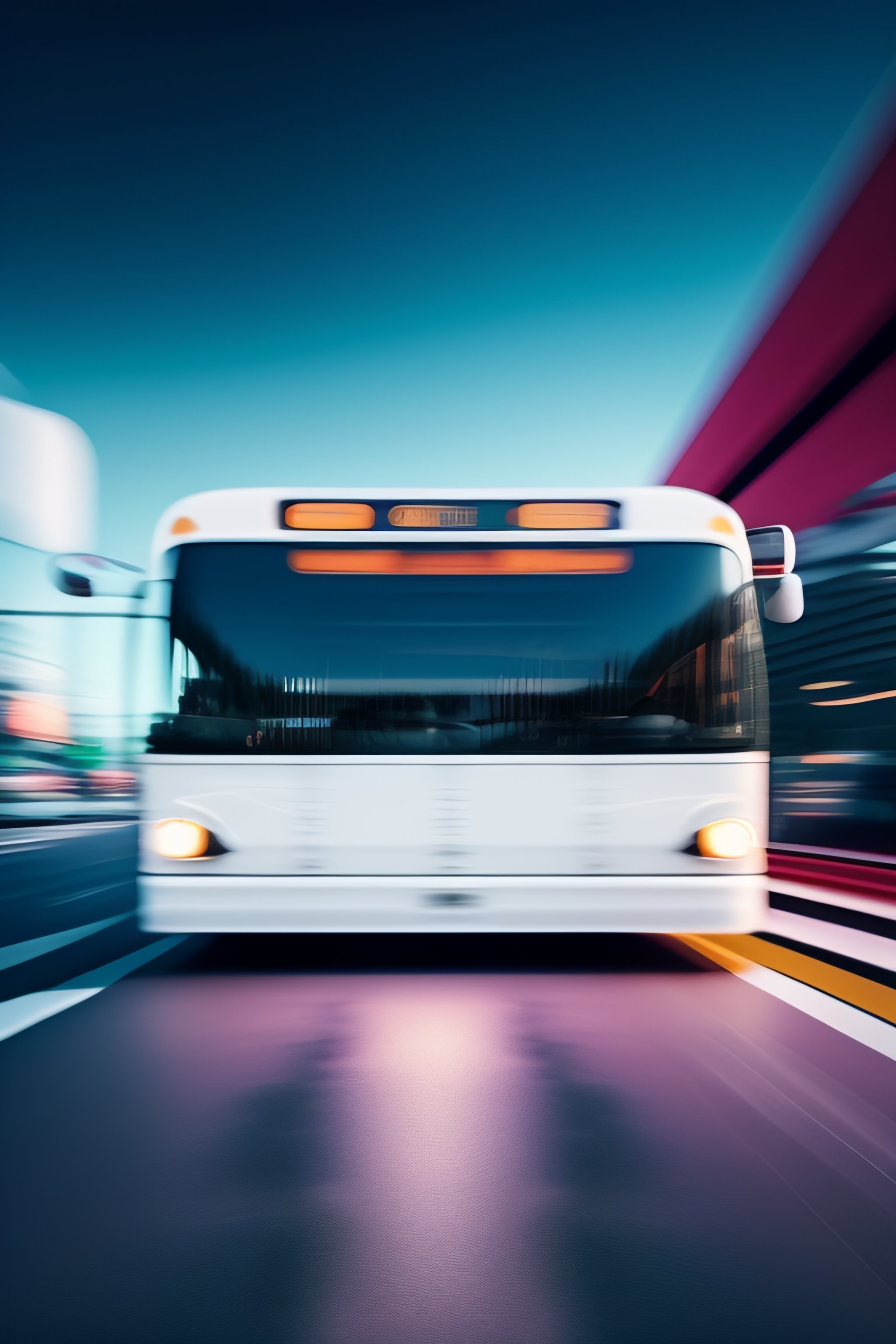 Lexica - White Bus in city street, inside view ,motion blur, front view ...