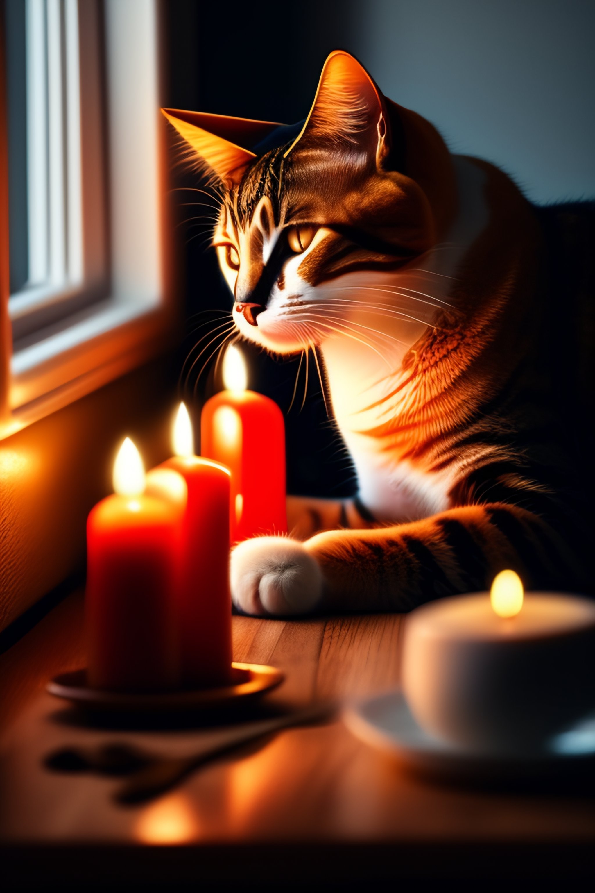 Lexica - Cat is eating from te table, during christmas, in a cozy house ...