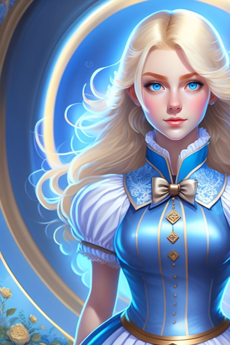 Lexica - Alice in Wonderland, full body, white and blue dress, blond ...