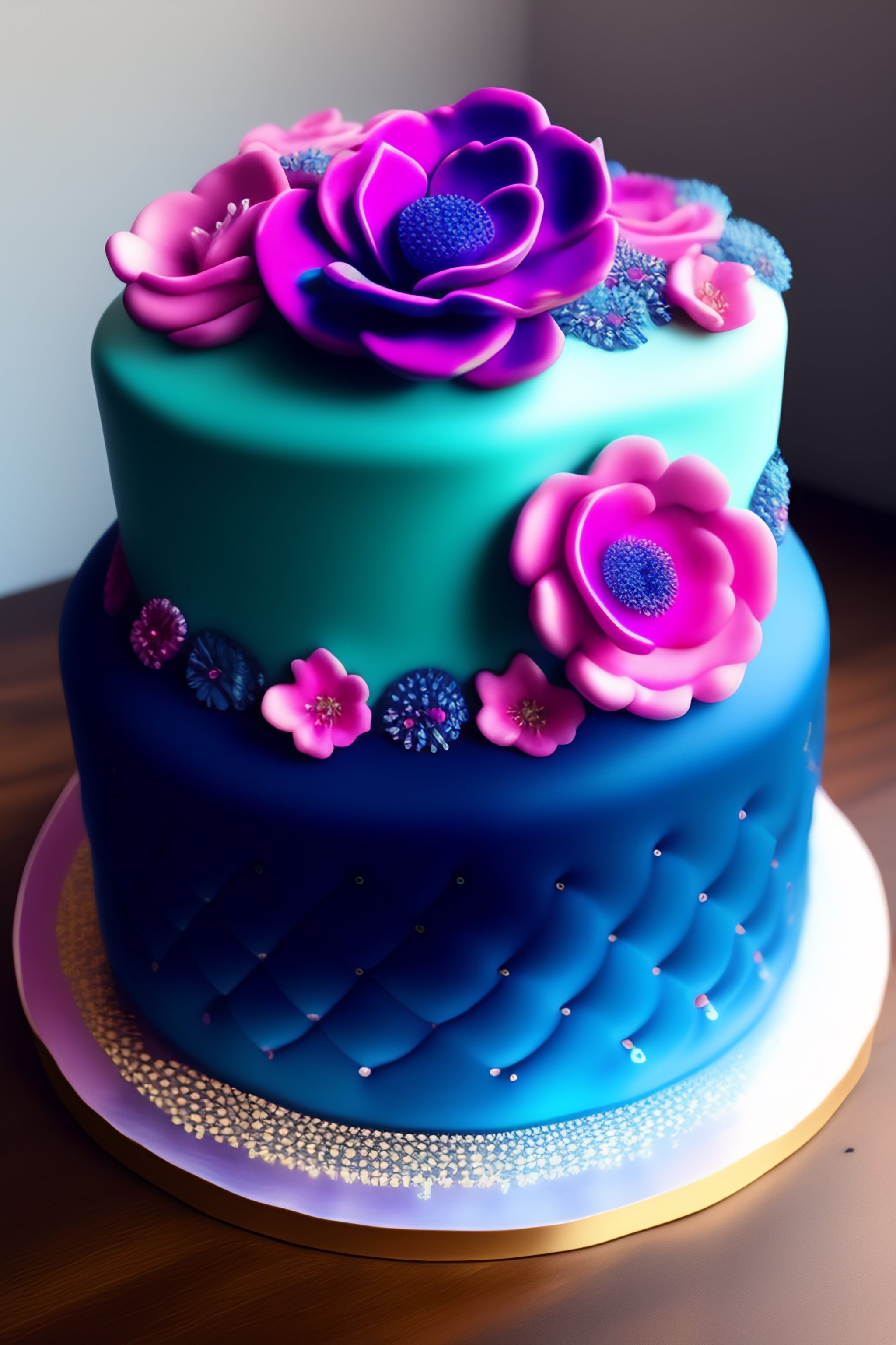 Lexica - Blue pink purple cake with piped flowers