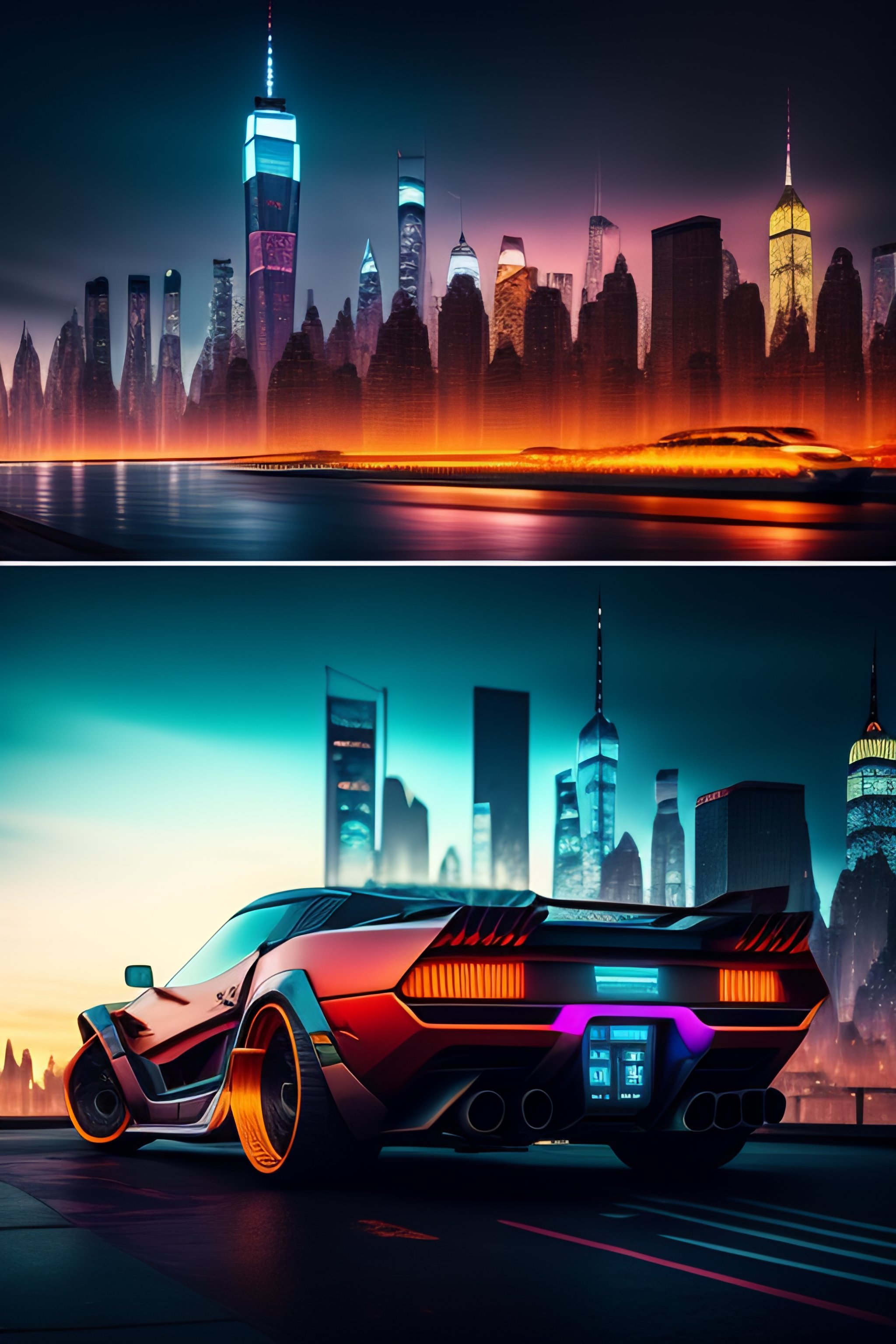 Lexica - Realistic cyberpunk horizon of NYC with cars