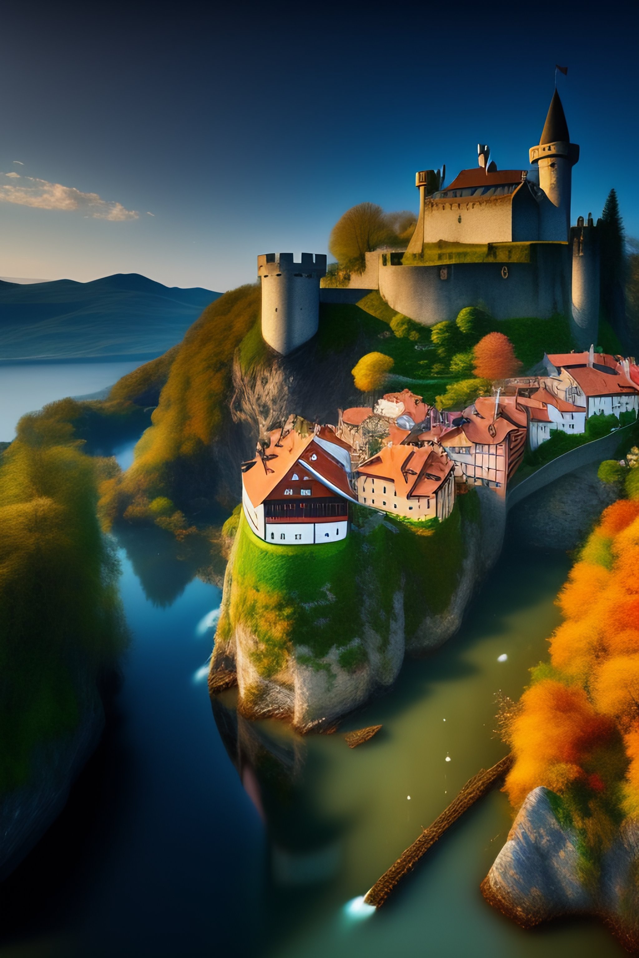 Lexica - Fantasy walled medieval city on steep hillside with winding ...