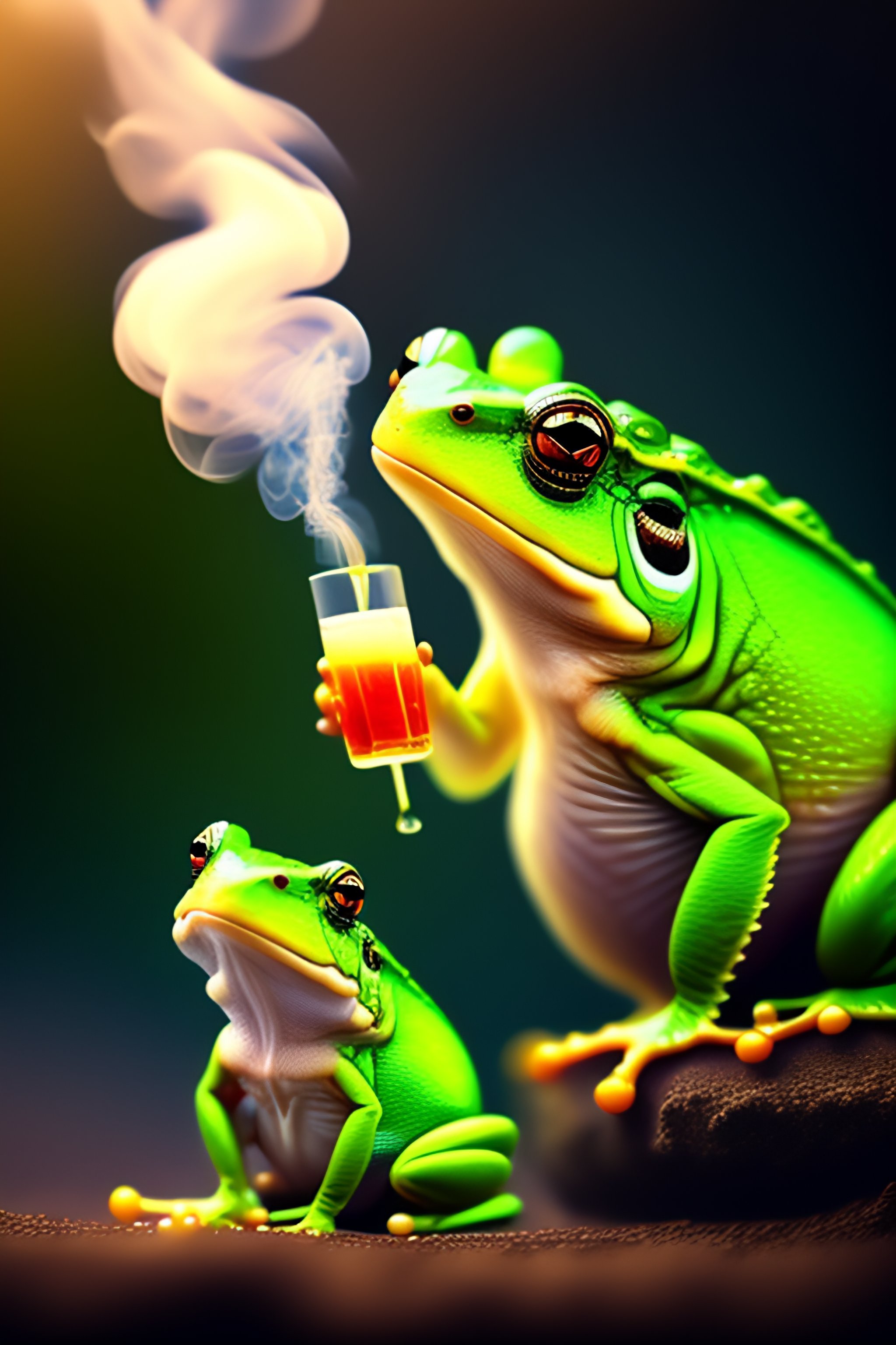 Lexica - Frogs drinking lemonade and smoking marijuana