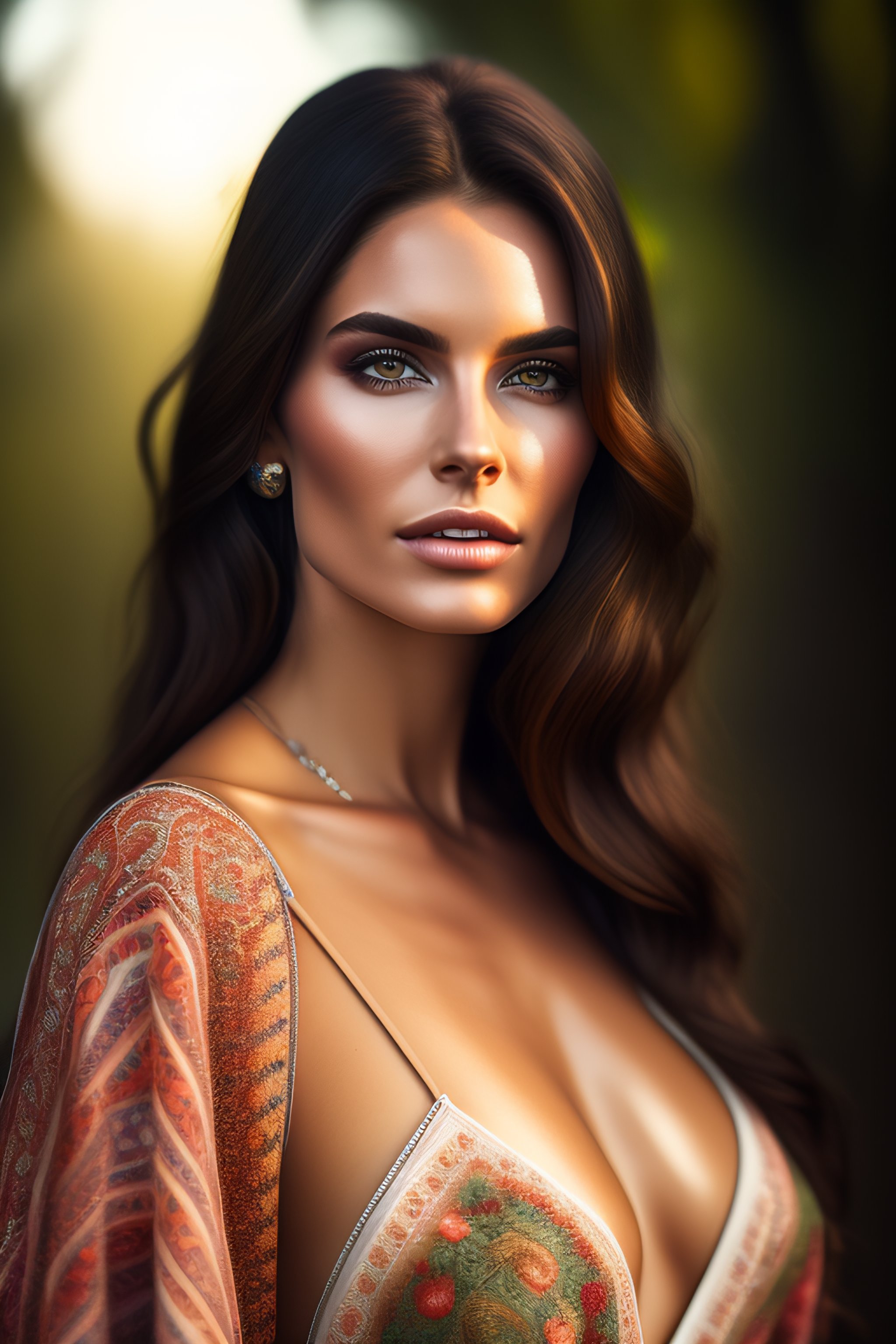 Lexica - Professional photo of sexy brunette model, full body photoshoot, bohemian fashion, Elle ...