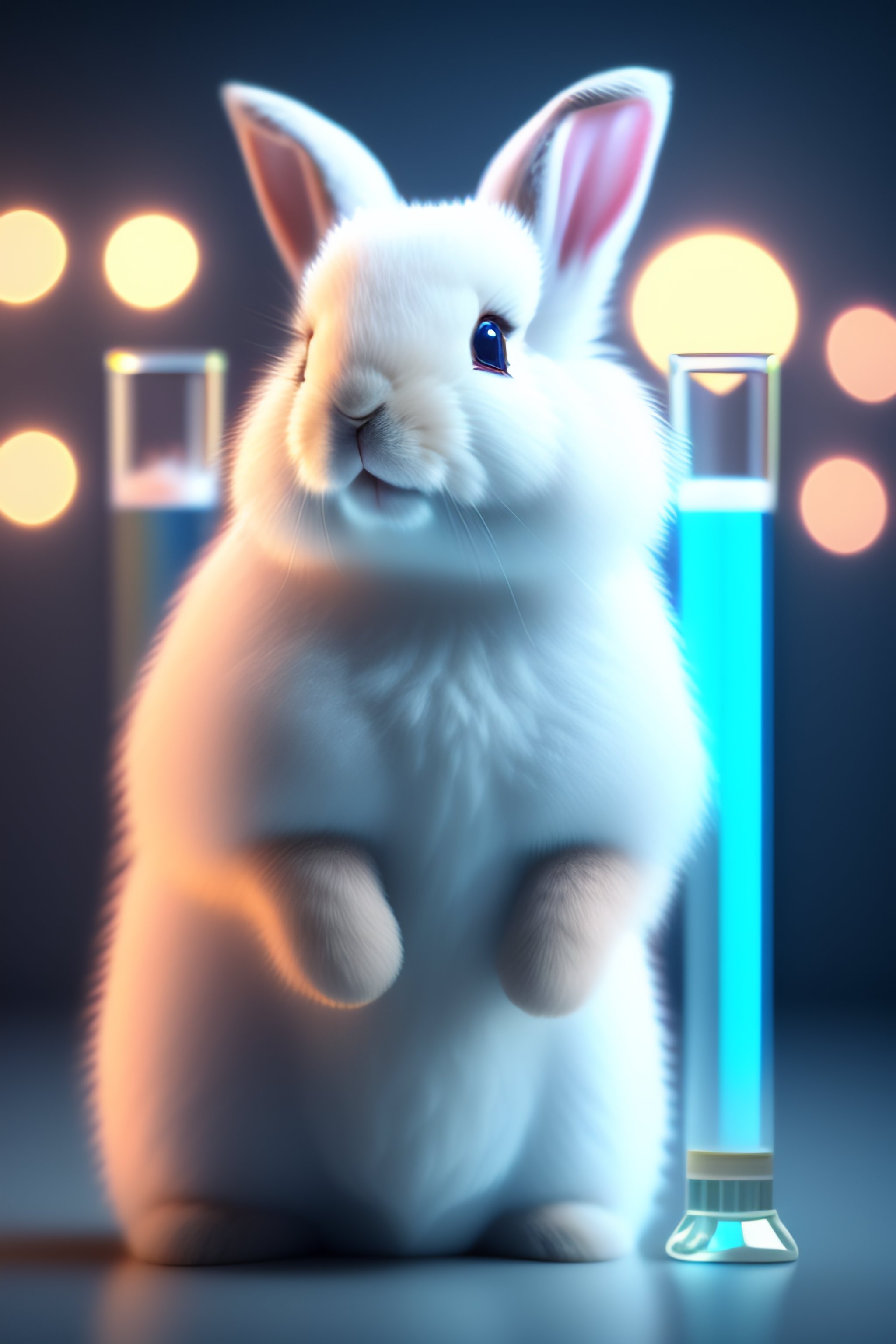 Lexica - A 3d render of a cute fuzzy pet rabbit dressed in a white lab ...
