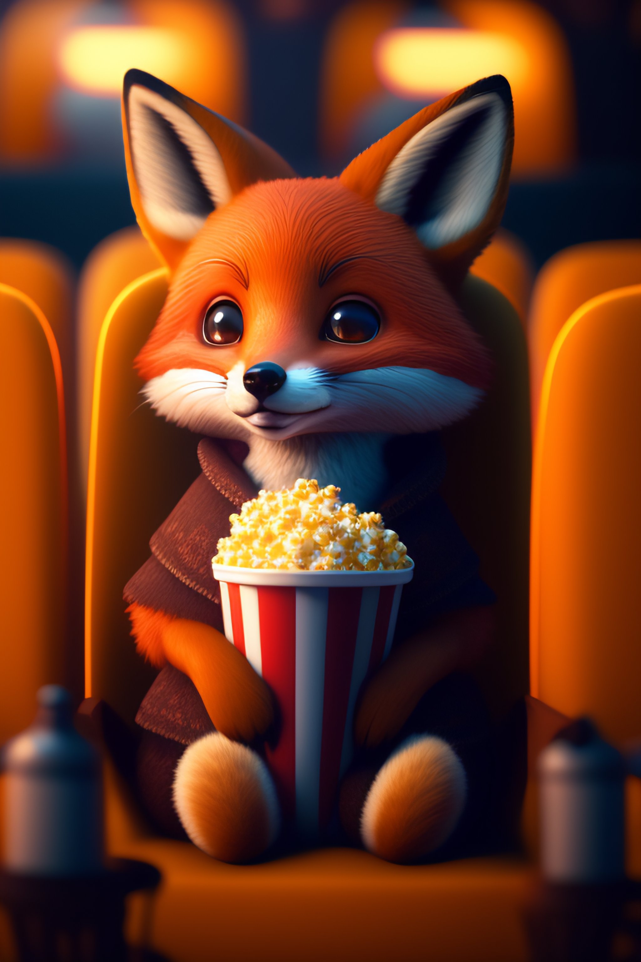Lexica - Cute small humanoid Fox woman sitting in a movie theater ...