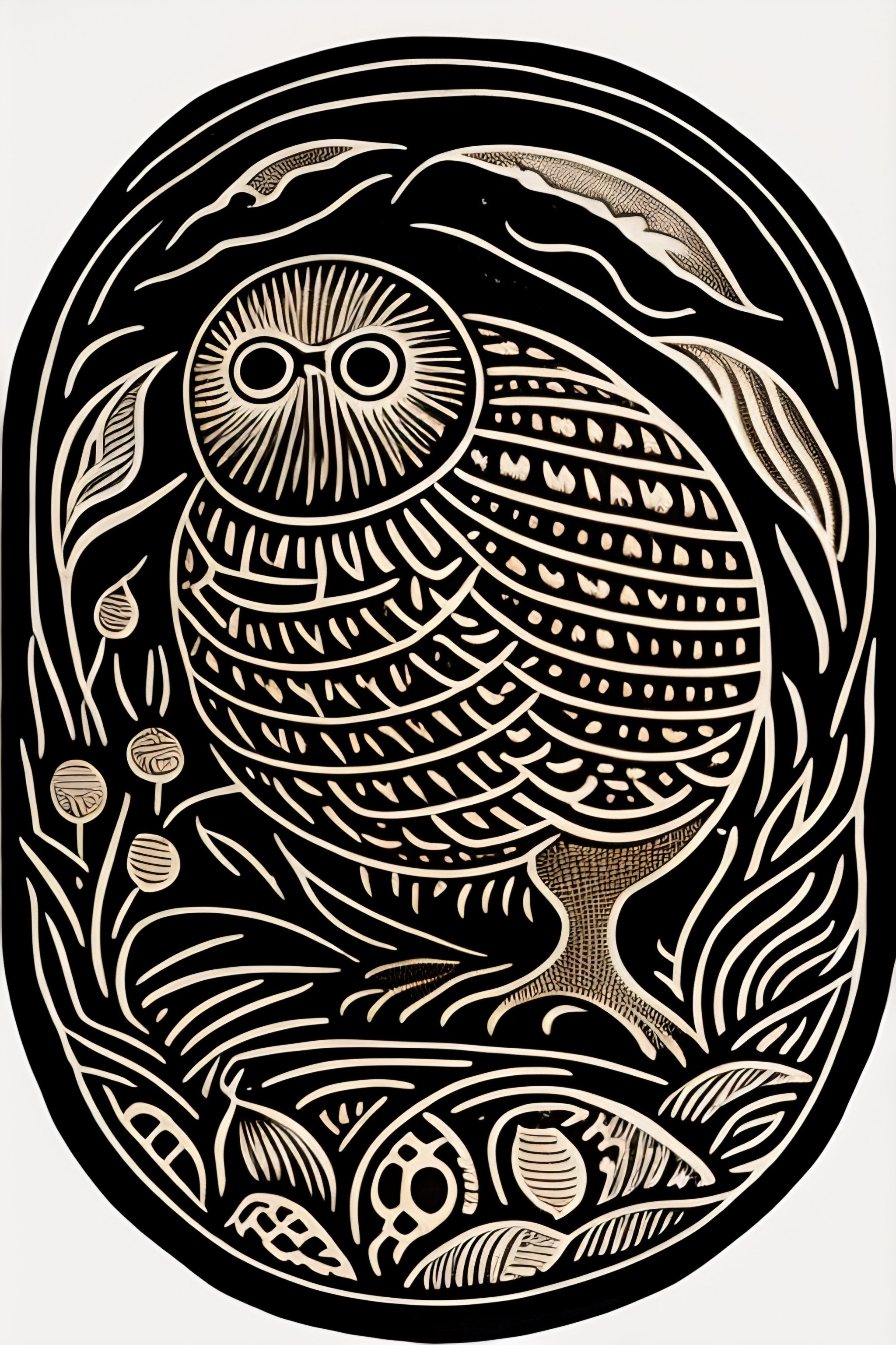 Lexica - An award winning linocut of A round monster with thin legs ...