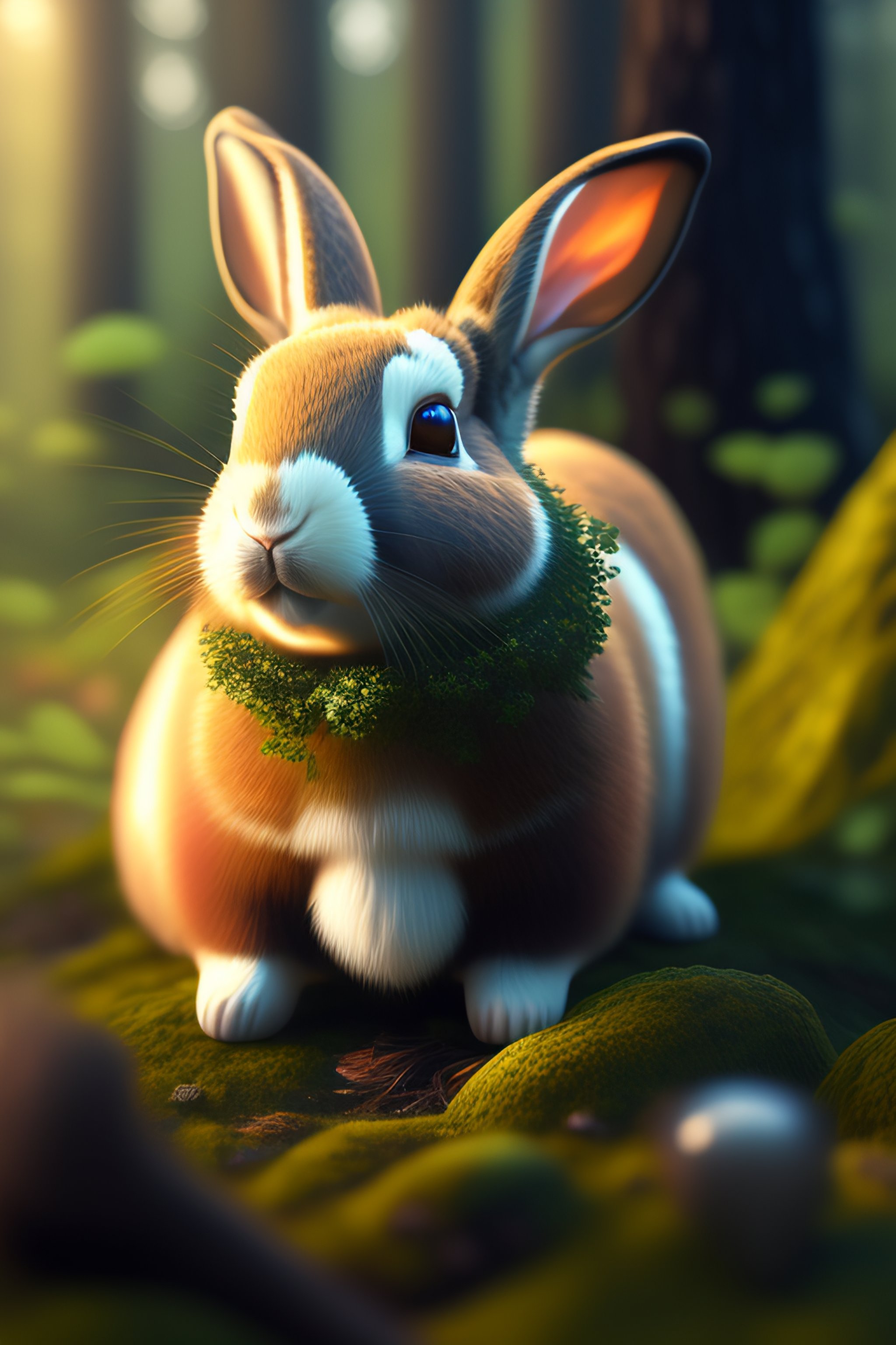 Lexica - Anthropomorphic rabbits sitting on the ground of a dark forest ...