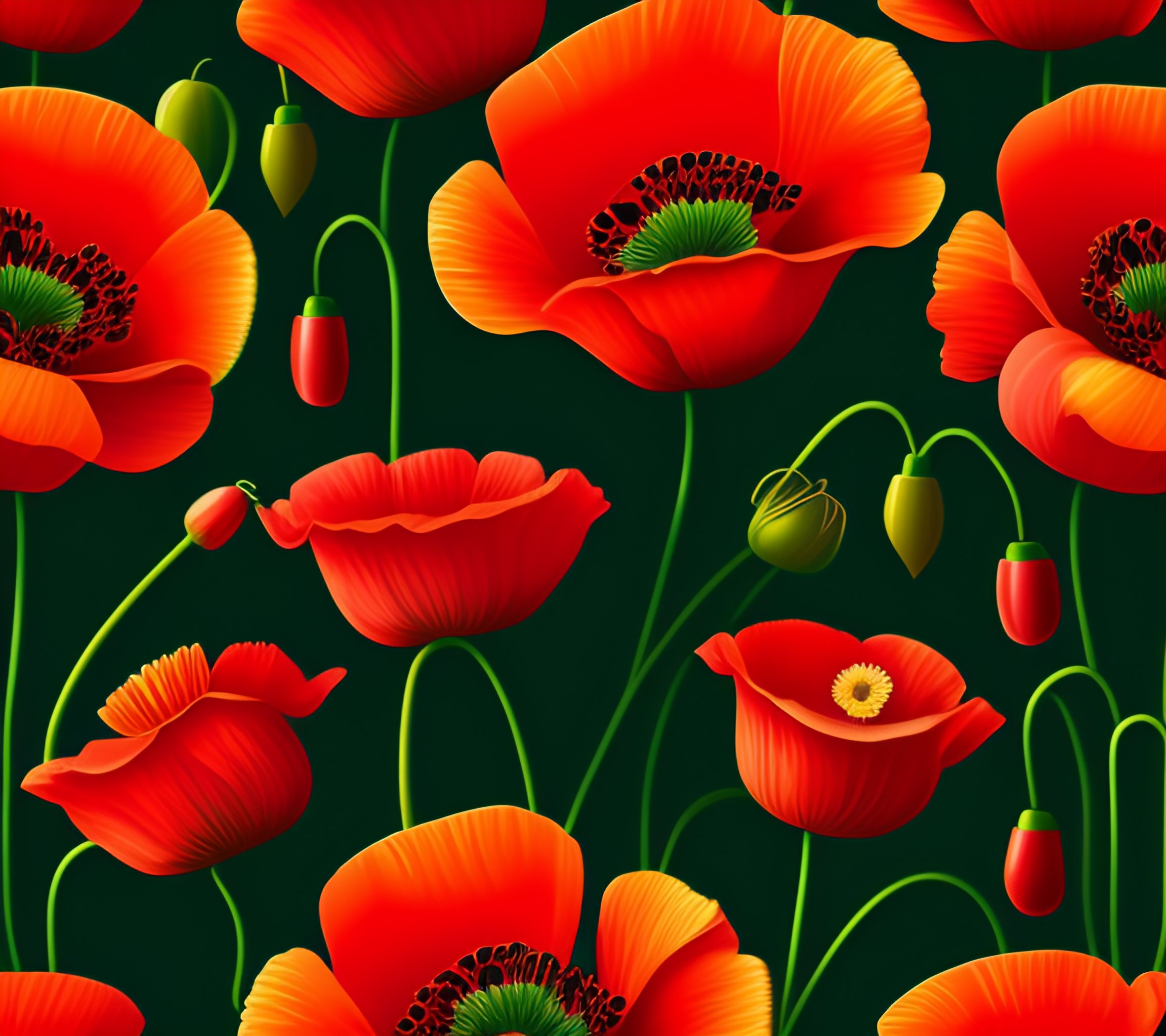 Lexica - Red Poppies in an all over seamless pattern surreal in ...