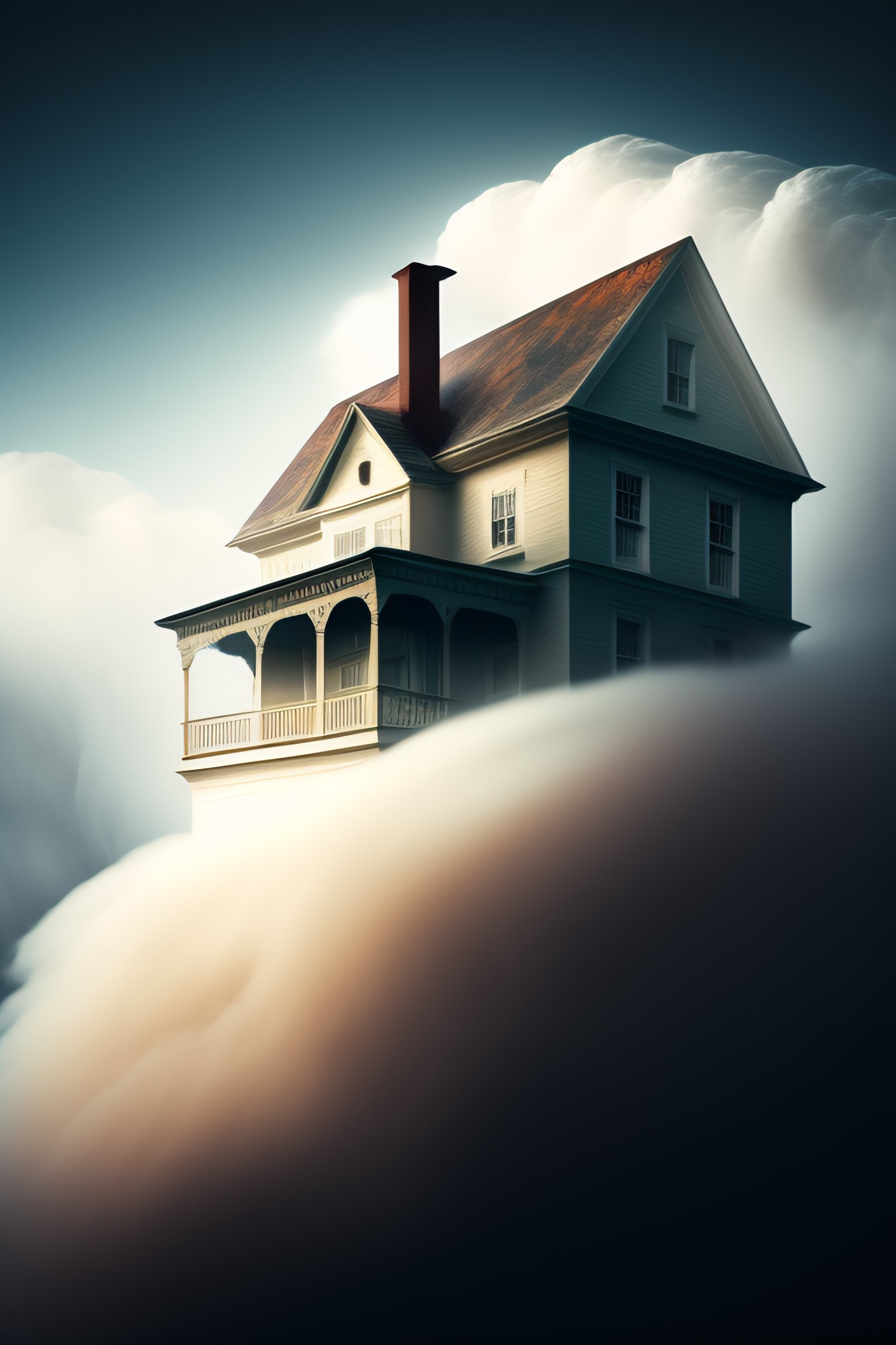 Lexica - Haunted house flying under the cloud with a ghost inside a ...