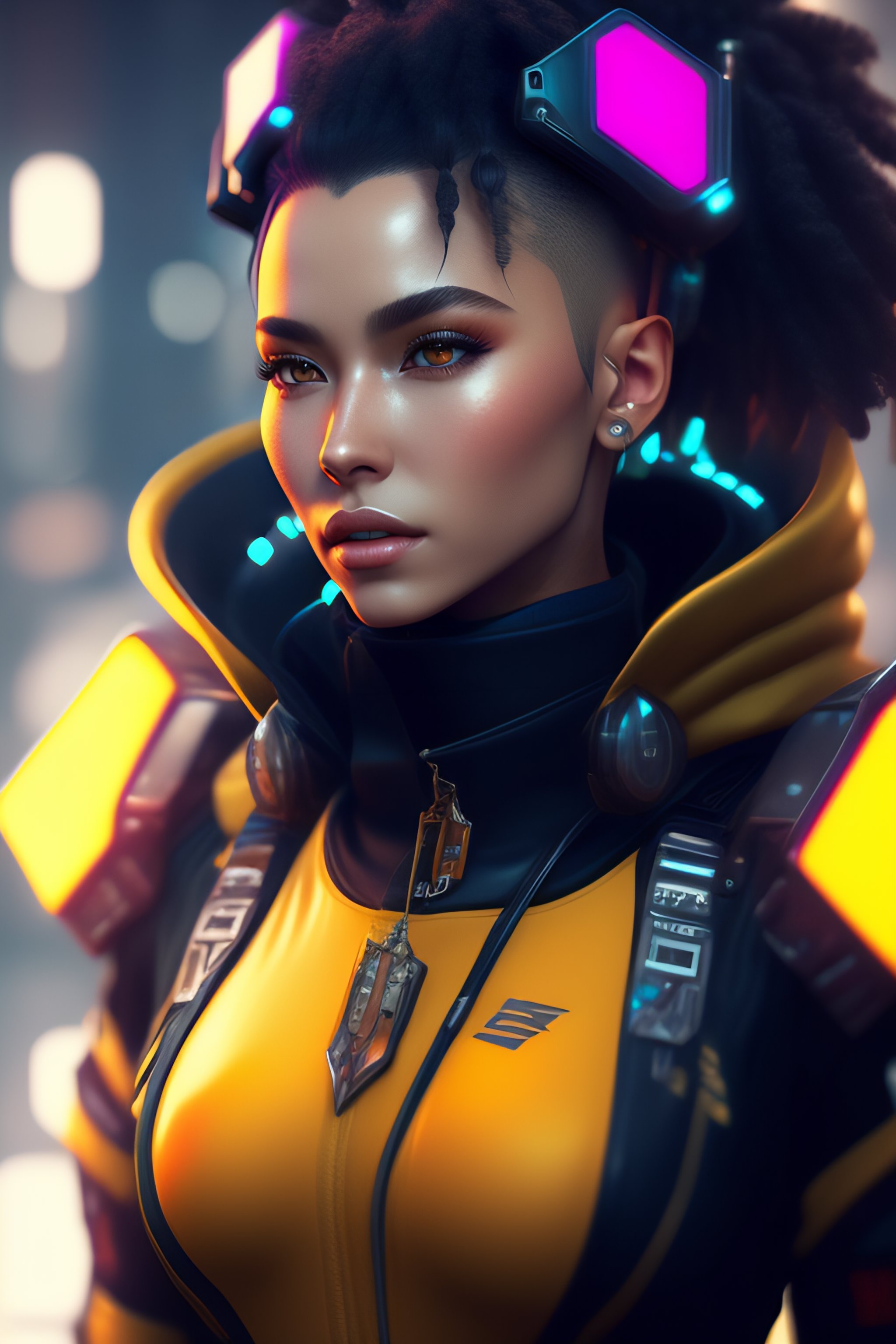 Lexica - Cuberpunk. Mech Punk clothes with short hair girl, battle ...