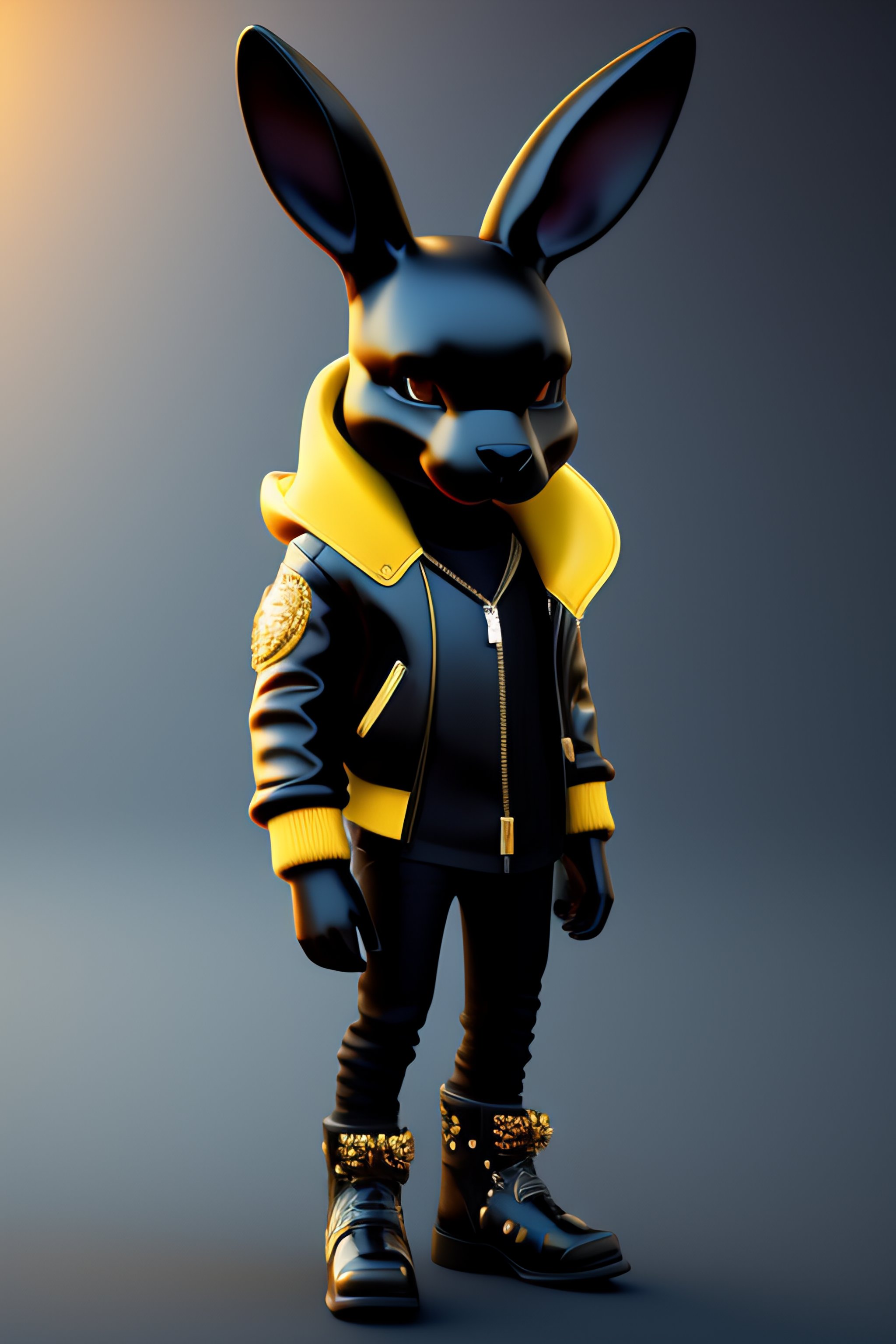 Lexica - Cartoon Black Humanoid Rabbit with large white eyes leather ...