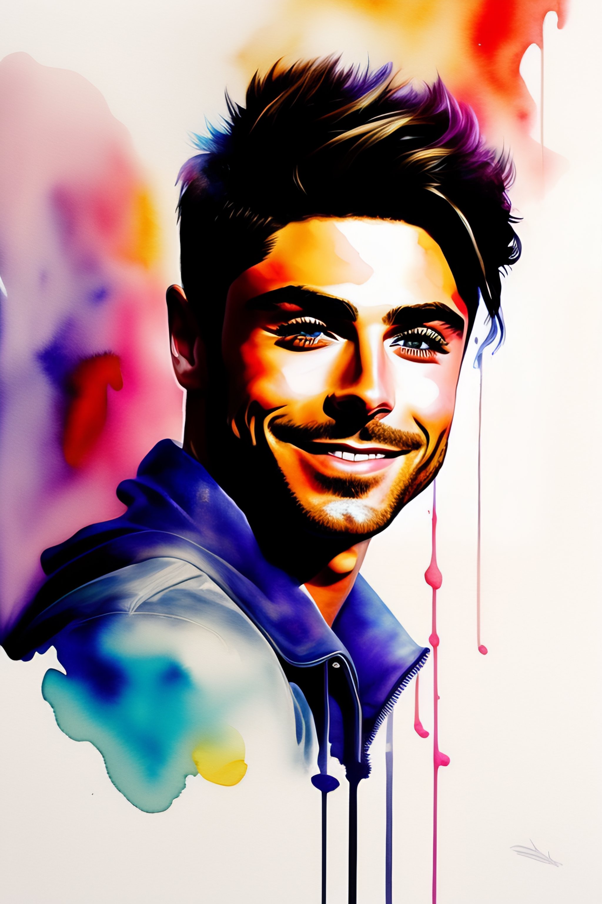 Lexica - Zac Efron, water colour painting