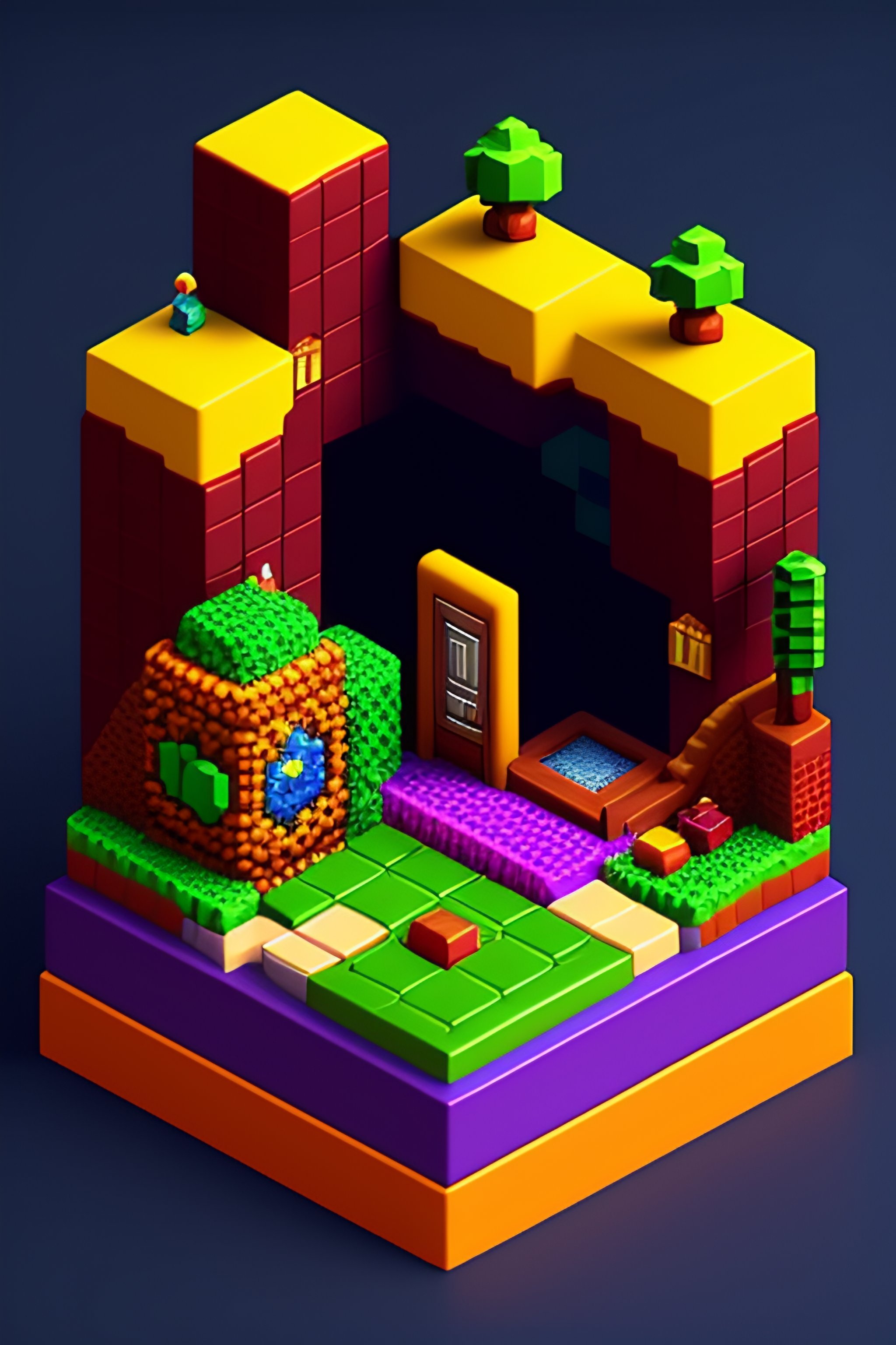 Lexica - Detailed isometric super mario bros level, pixel art, unreal ...