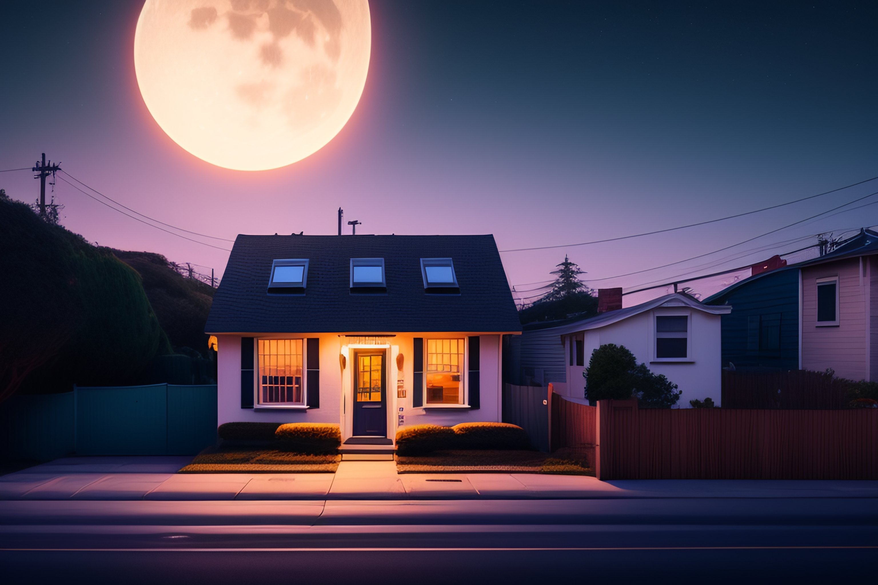 Lexica - The small house On a Street in san Francisco, dark night, moon ...