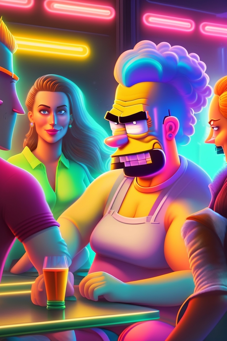 Lexica - Bart Simpsons real person in club partying, with neon lights, drinks and women
