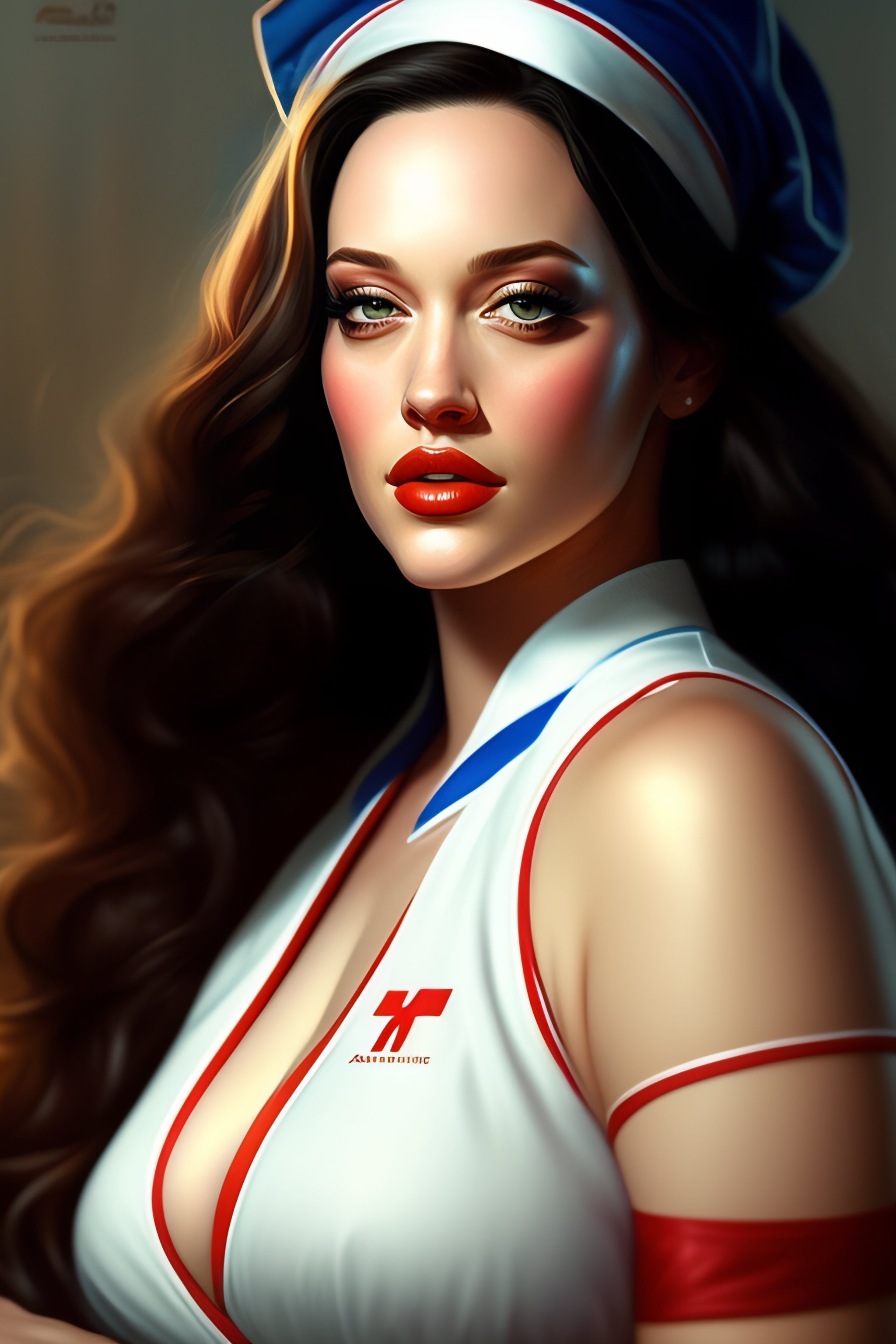 Lexica - A portrait of a Kat Dennings in a low cut outfit as a sexy nurse in a hospital by Ruan ...
