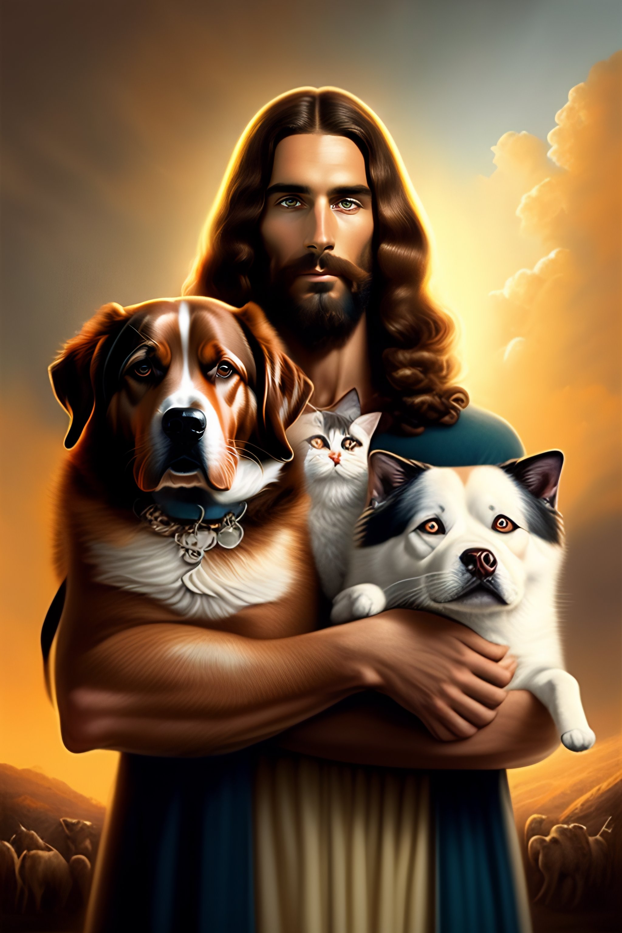Lexica - Jesus with all cats and dogs