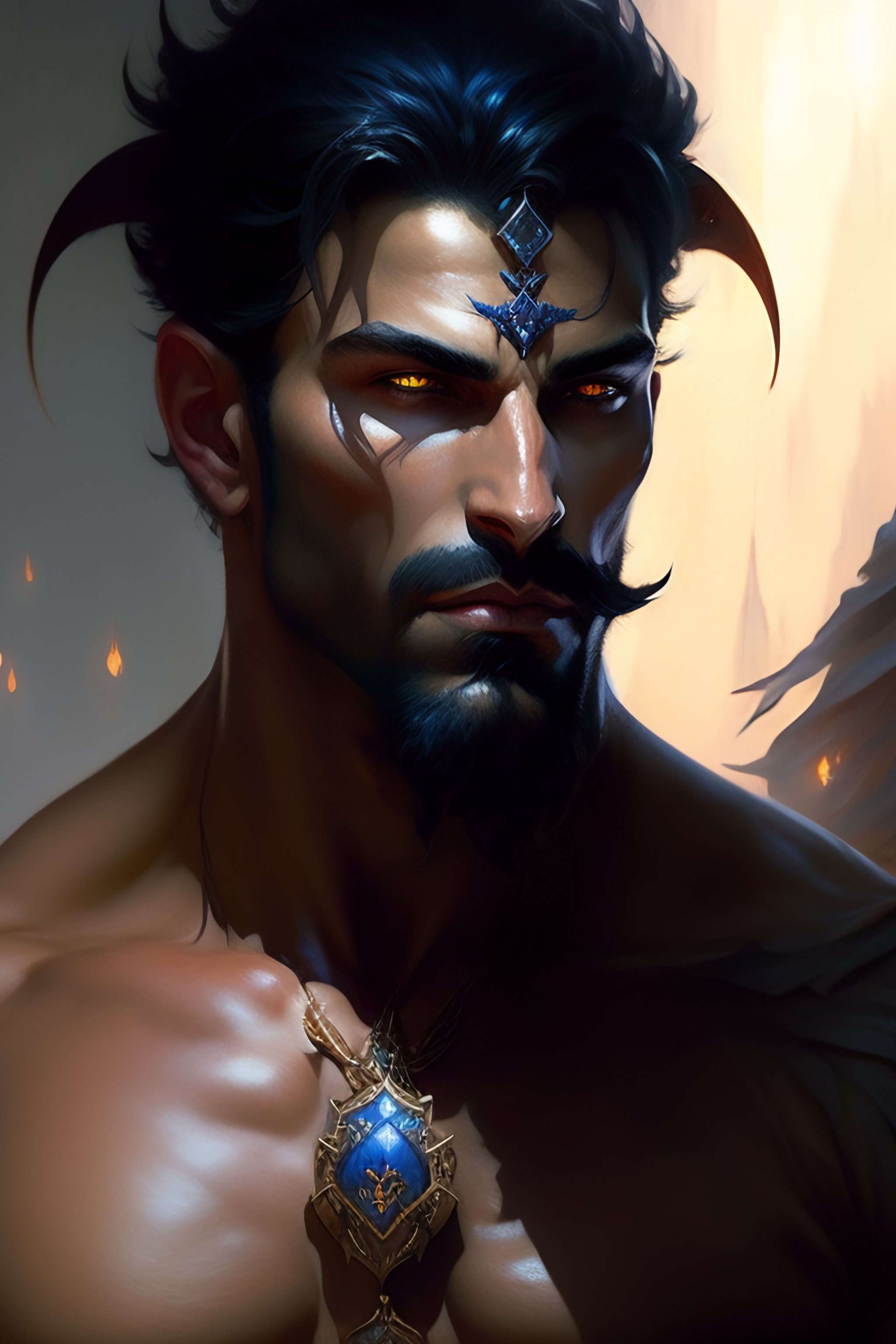 Lexica - Overwight handsome dark blue tiefling guy with horns and dark ...