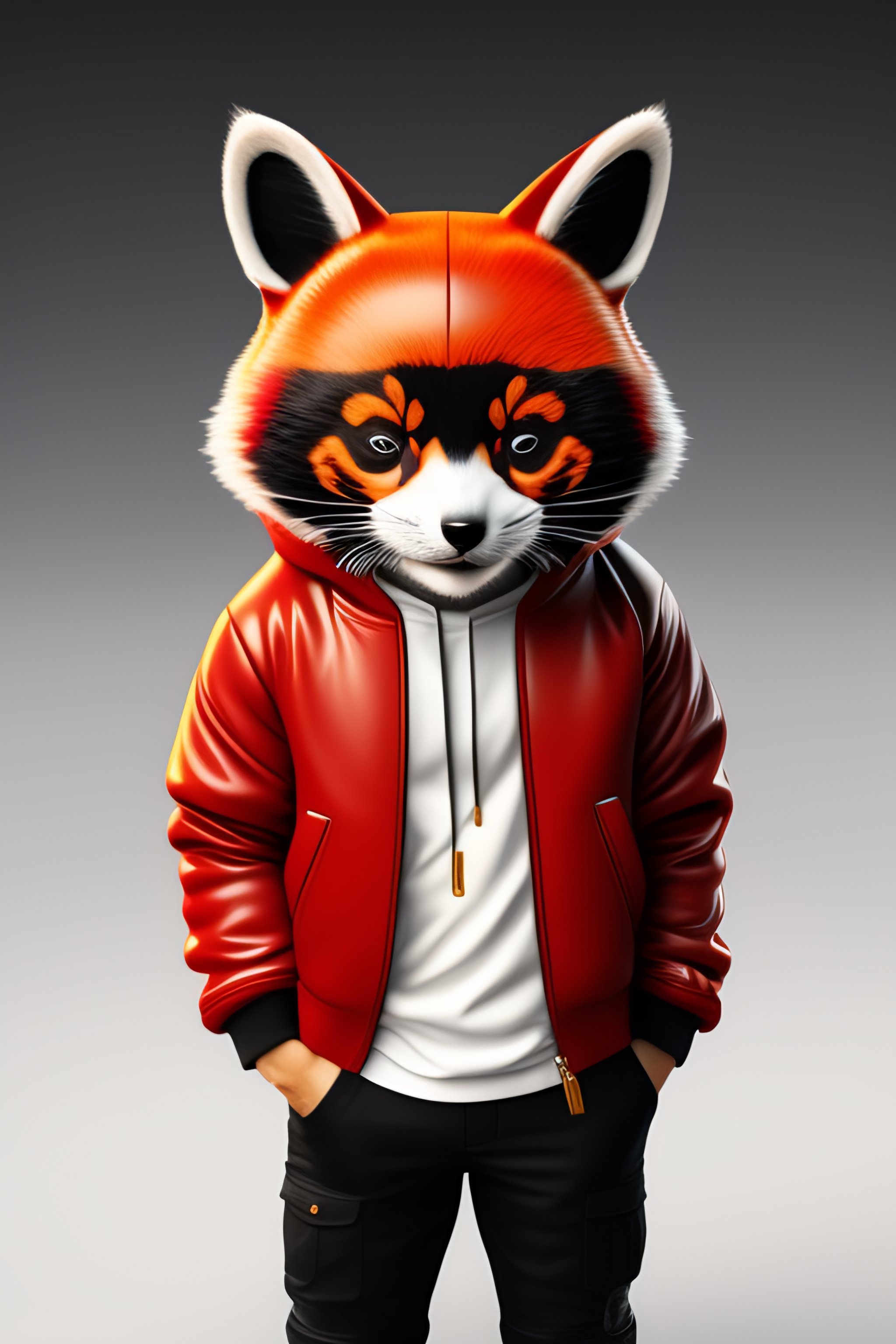 Lexica - Cute small humanoid cat, wearing a red panda mask , wearing ...