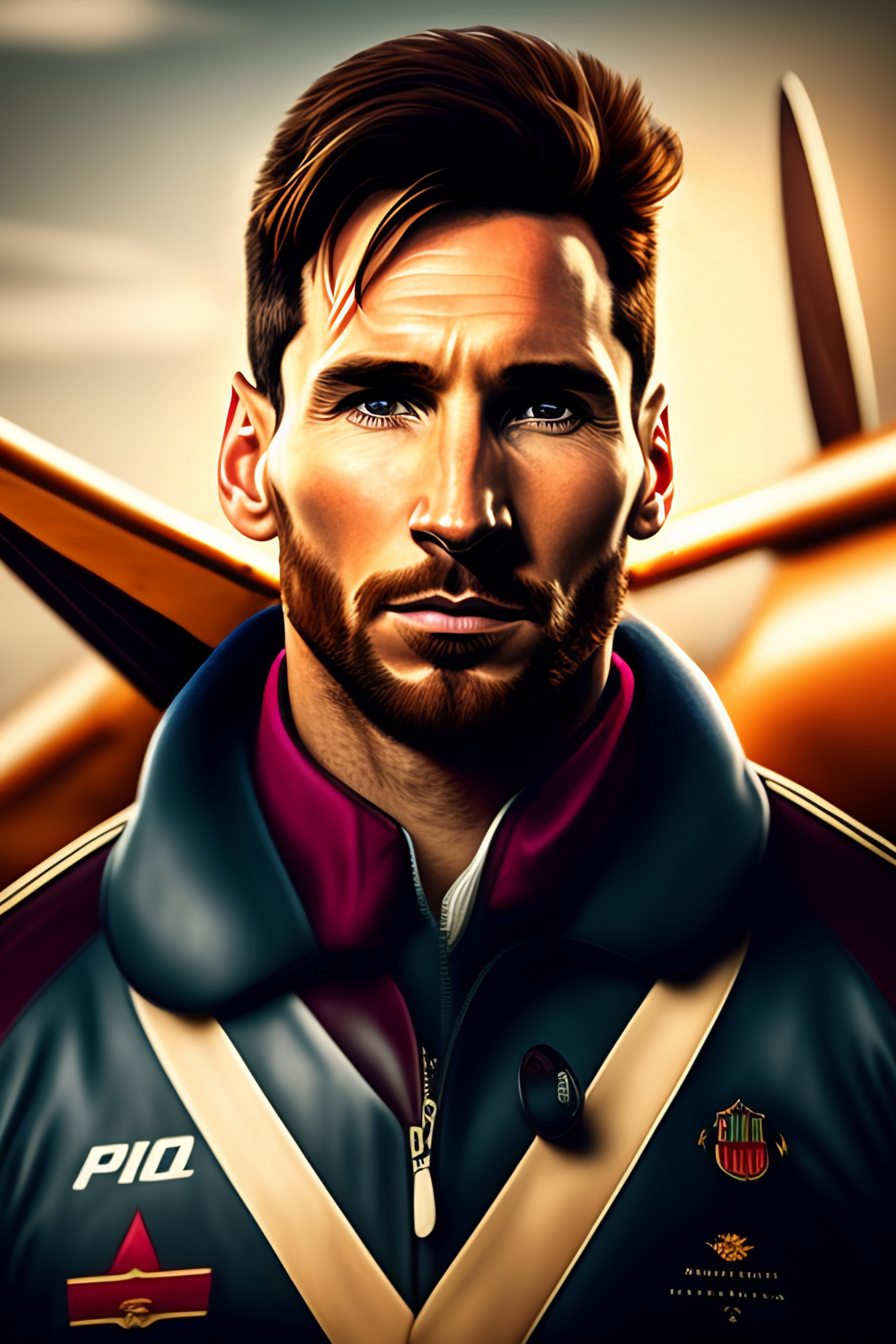 Lexica - Lionel Messi as a 1940s pilot in a vintage fighter plane ...