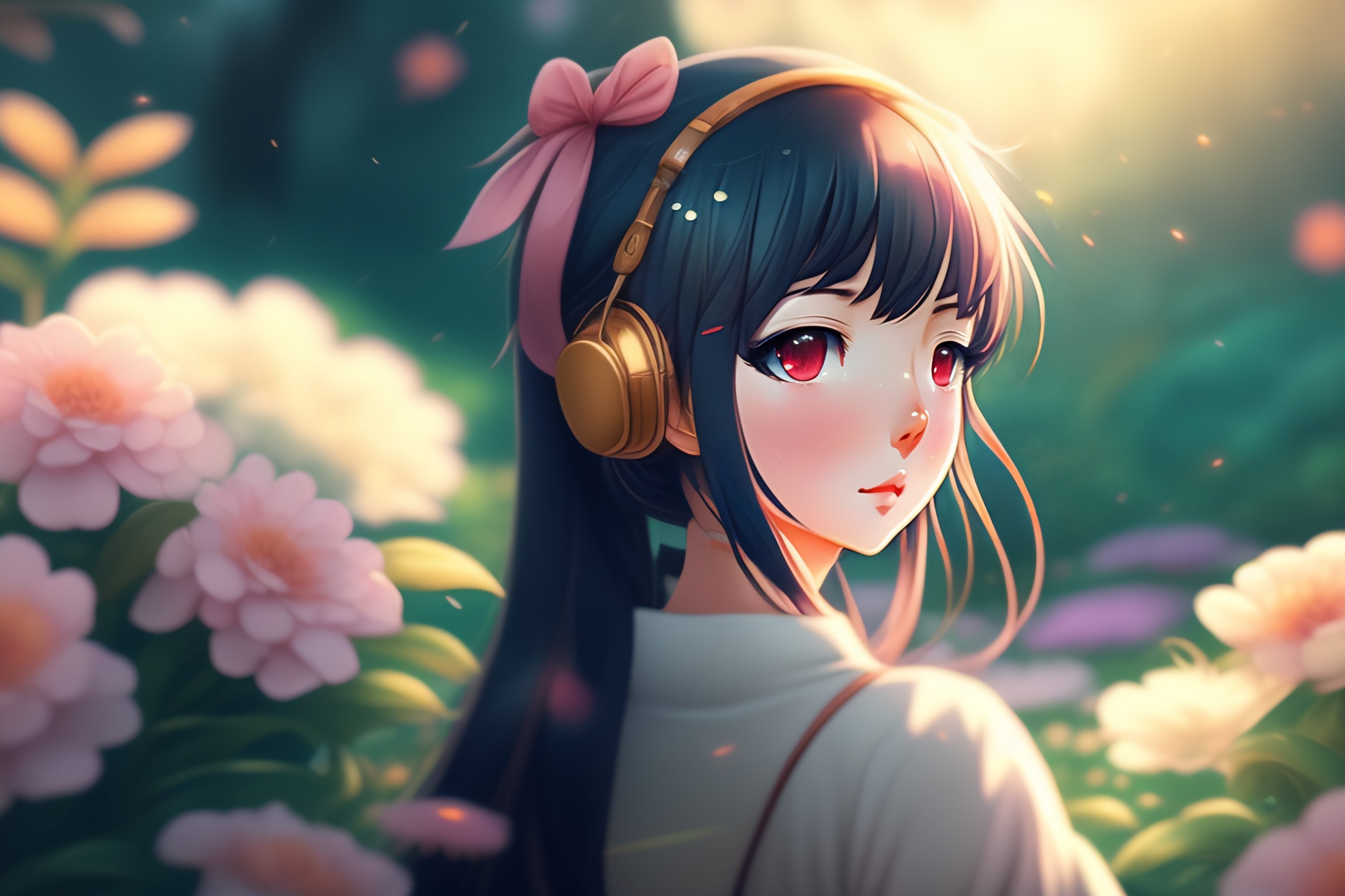 Lexica - Anime girl study, relax ambient, lofi music, garden