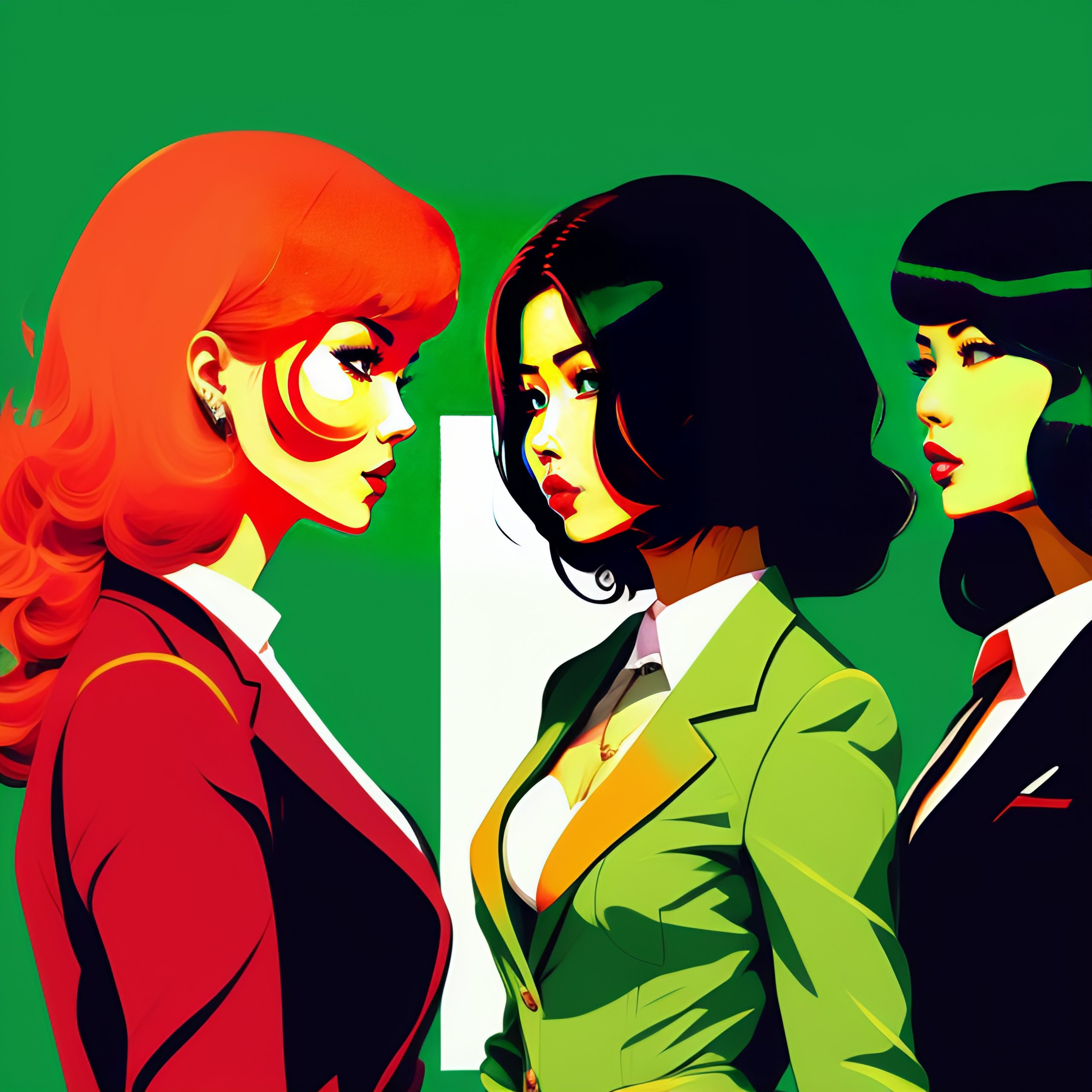 Lexica - 5 different business women standing in a row, style of laurie ...