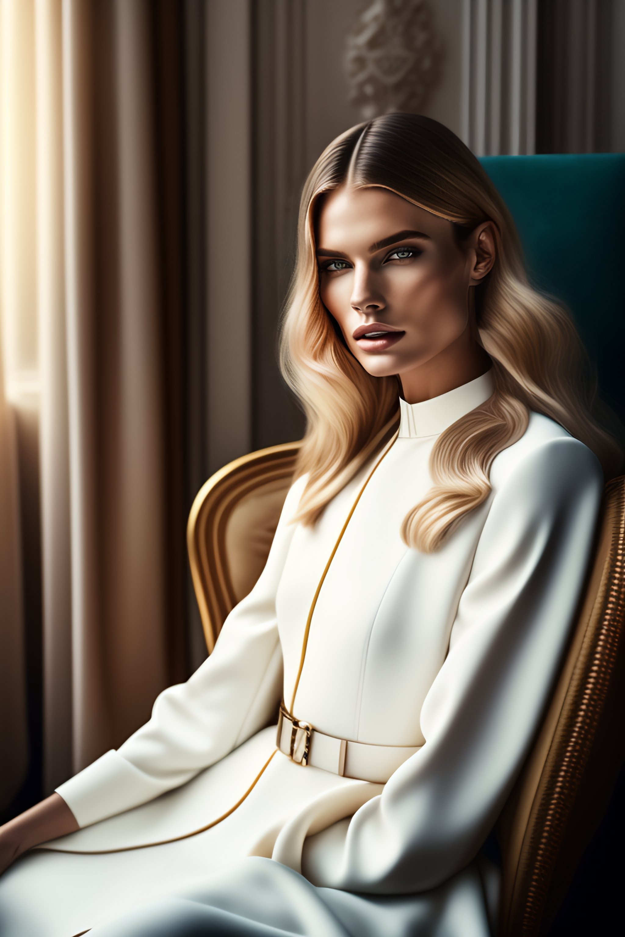 Lexica - An editorial fashion photograph in which a white female model ...