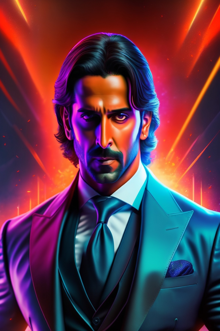 Lexica - Hrithik roshan as john wick,firey background,guns bullets,suit