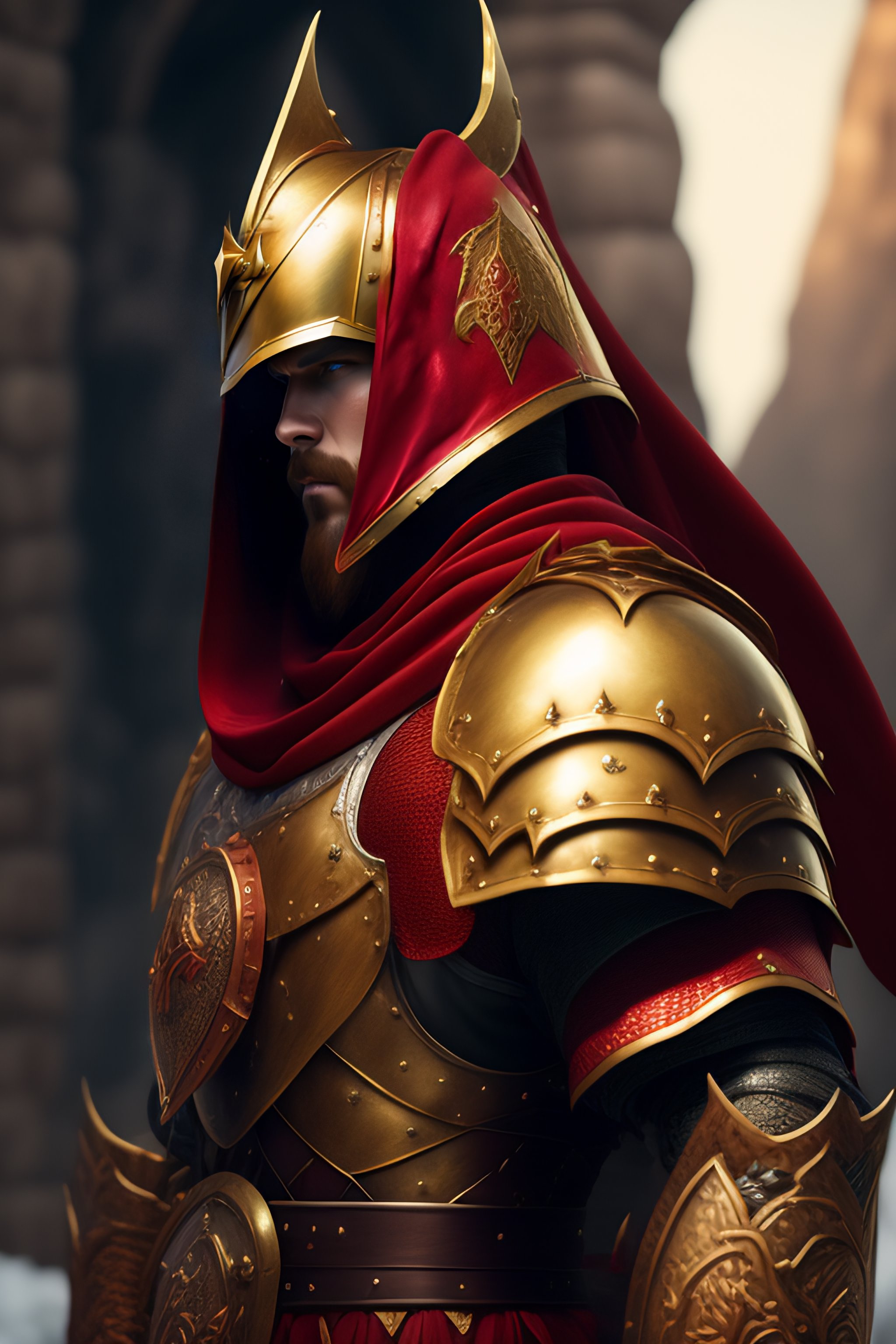 Lexica - Red Dragonborn paladin wearing a golden full plate mail and a ...