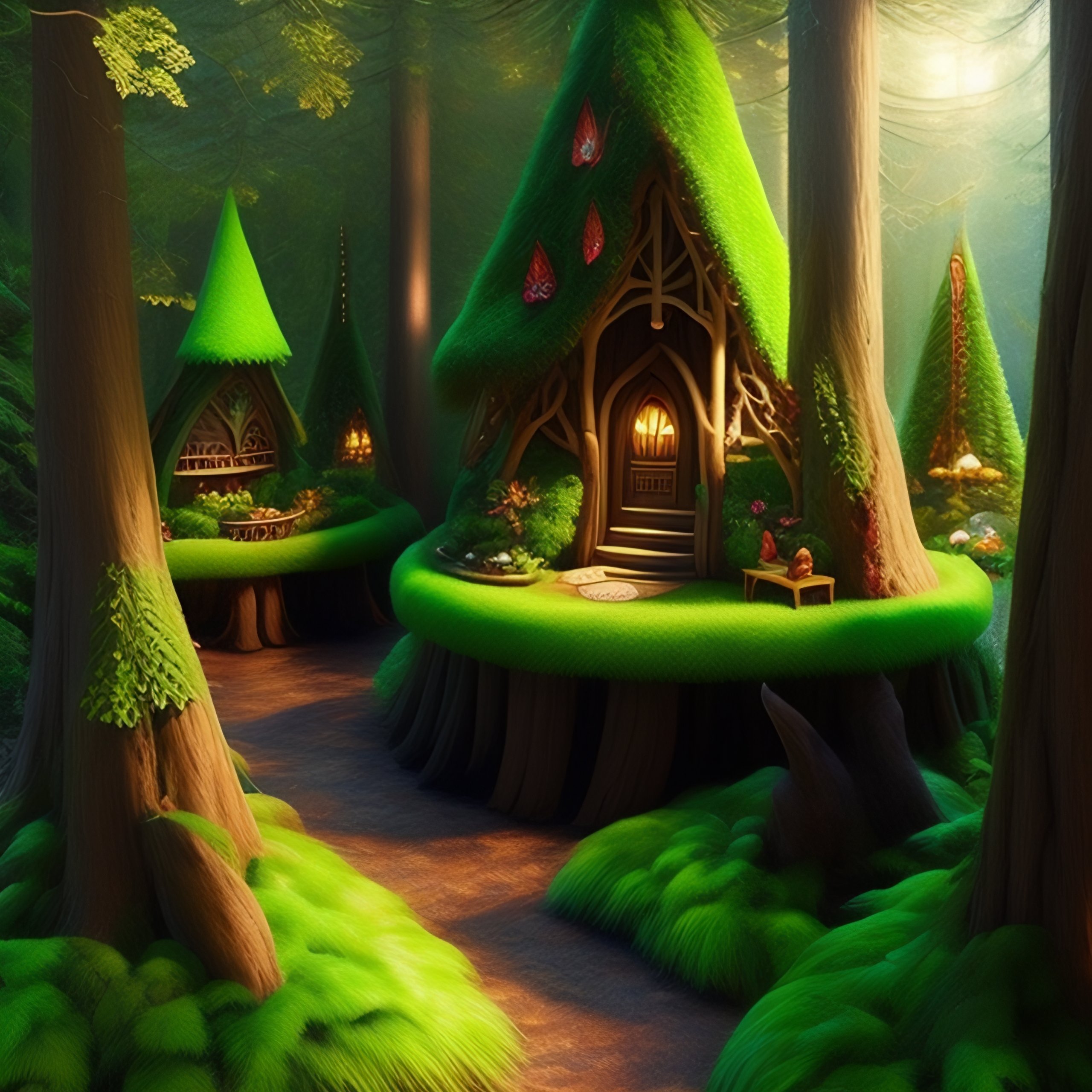 Lexica - A "fantasy forest" theme, complete with lush greenery, wooden ...