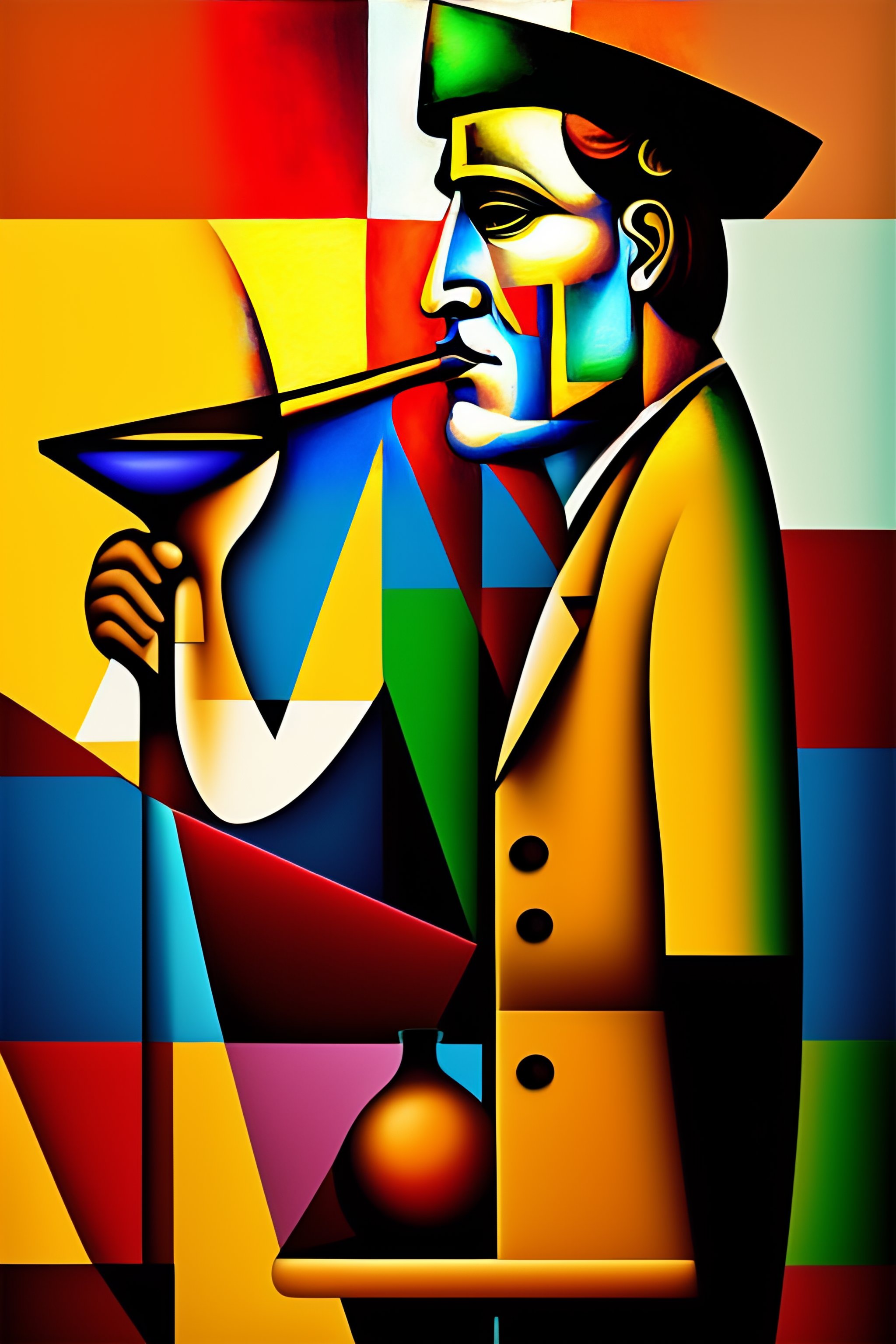 Lexica - A farmer with a brown hat drinking from a huge wine glass by ...