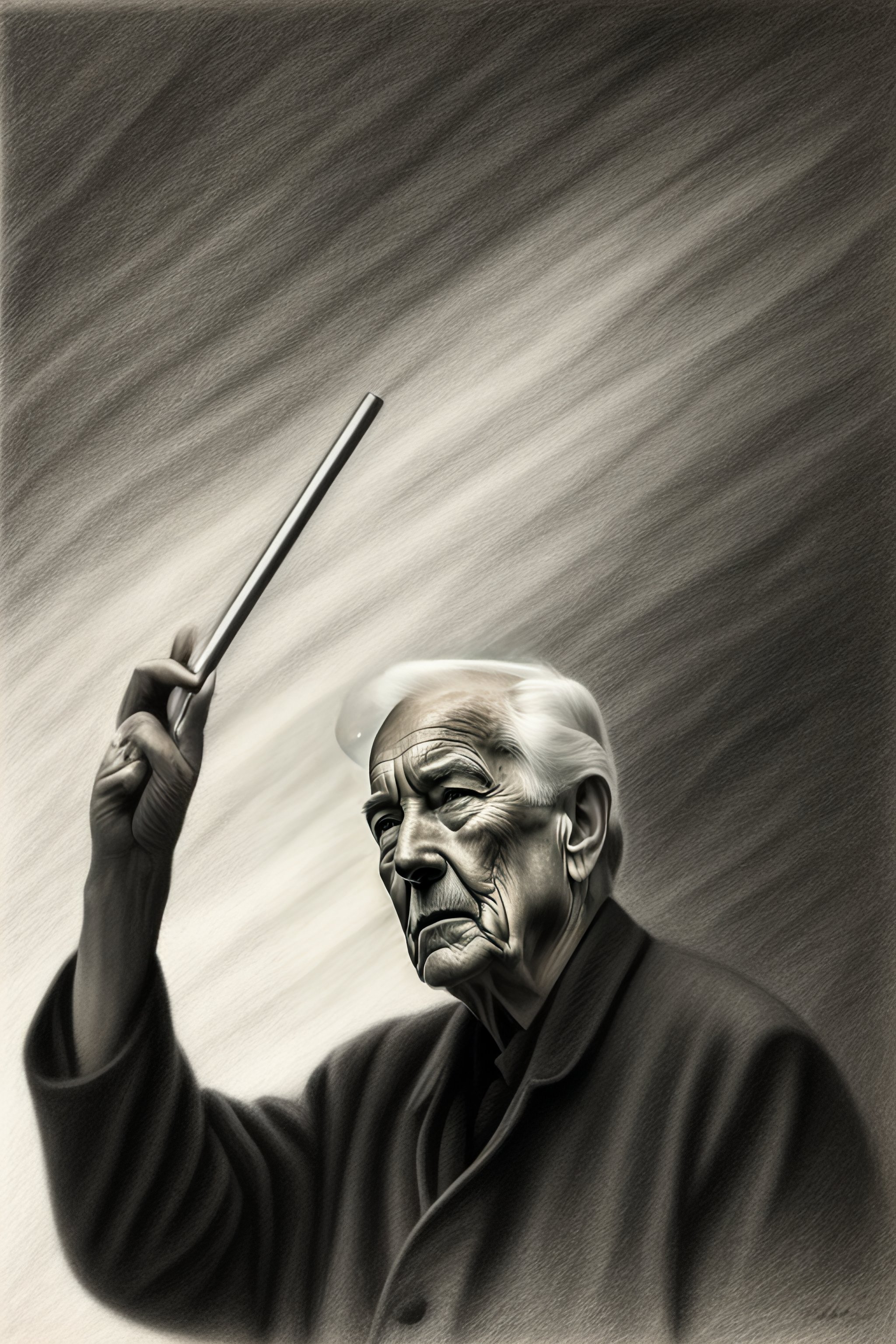 Lexica - Old man raising right hand, pencil drawing