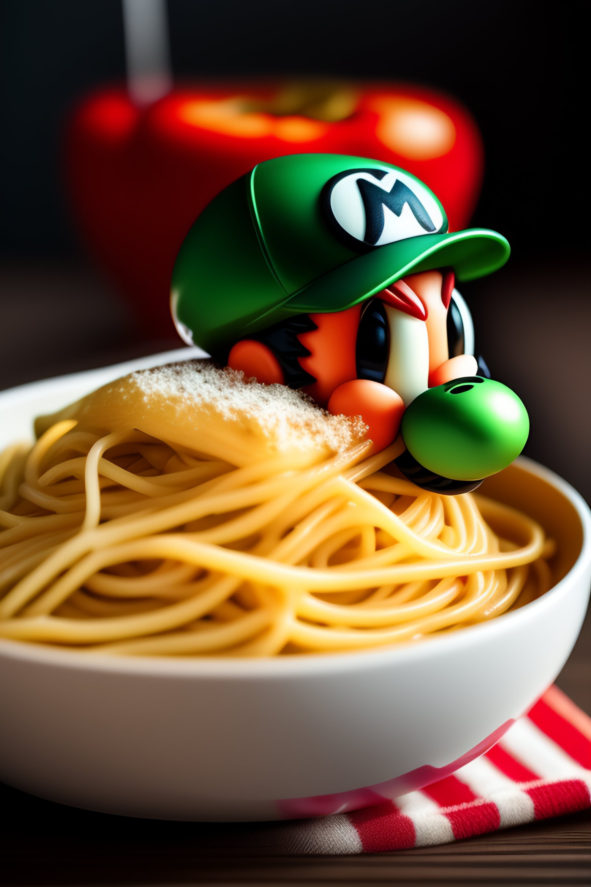 Lexica - In the world of mario batman eat pasta with yoshi