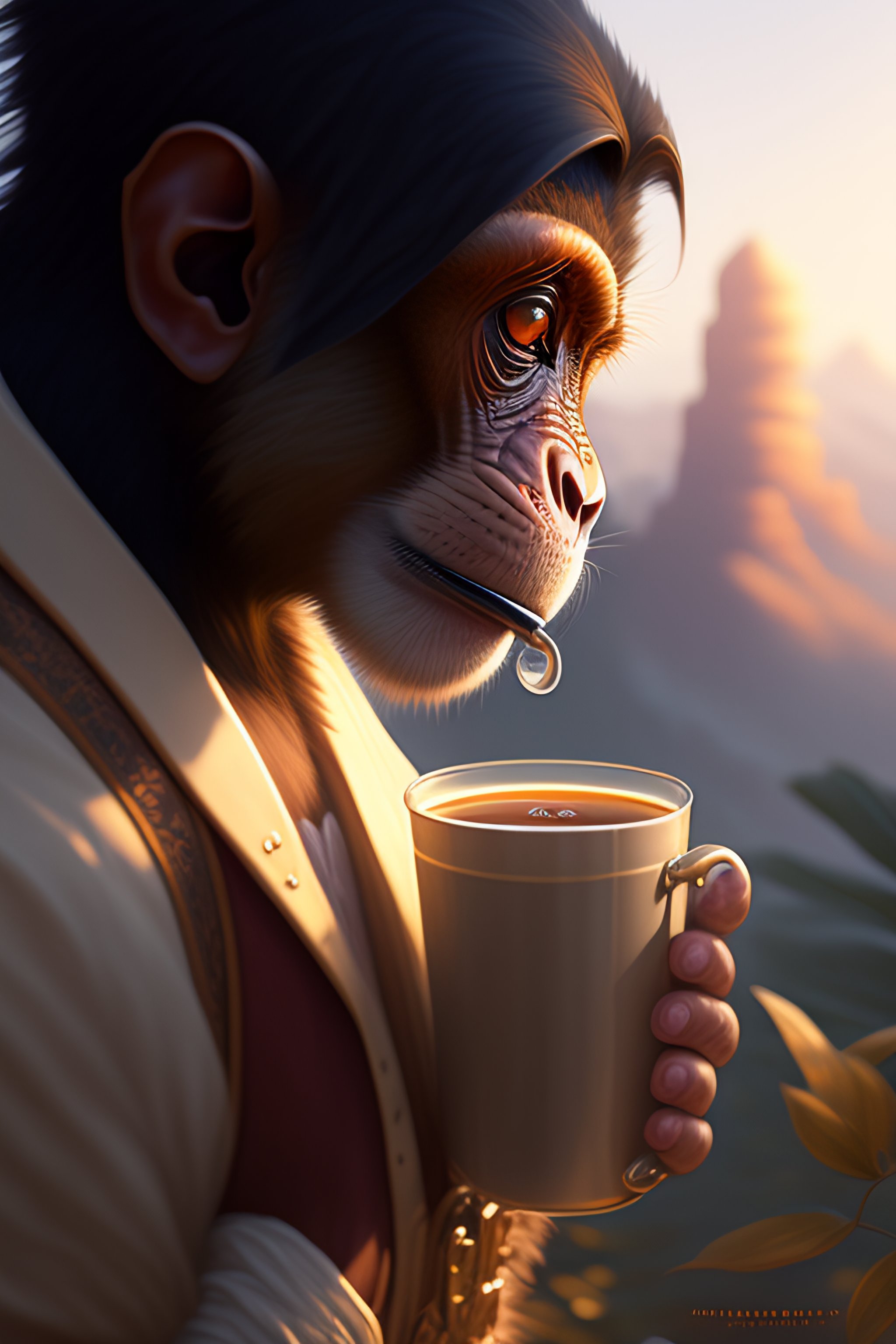 Lexica - Highly detailed portrait of a monkey drinking Coffee, stephen ...