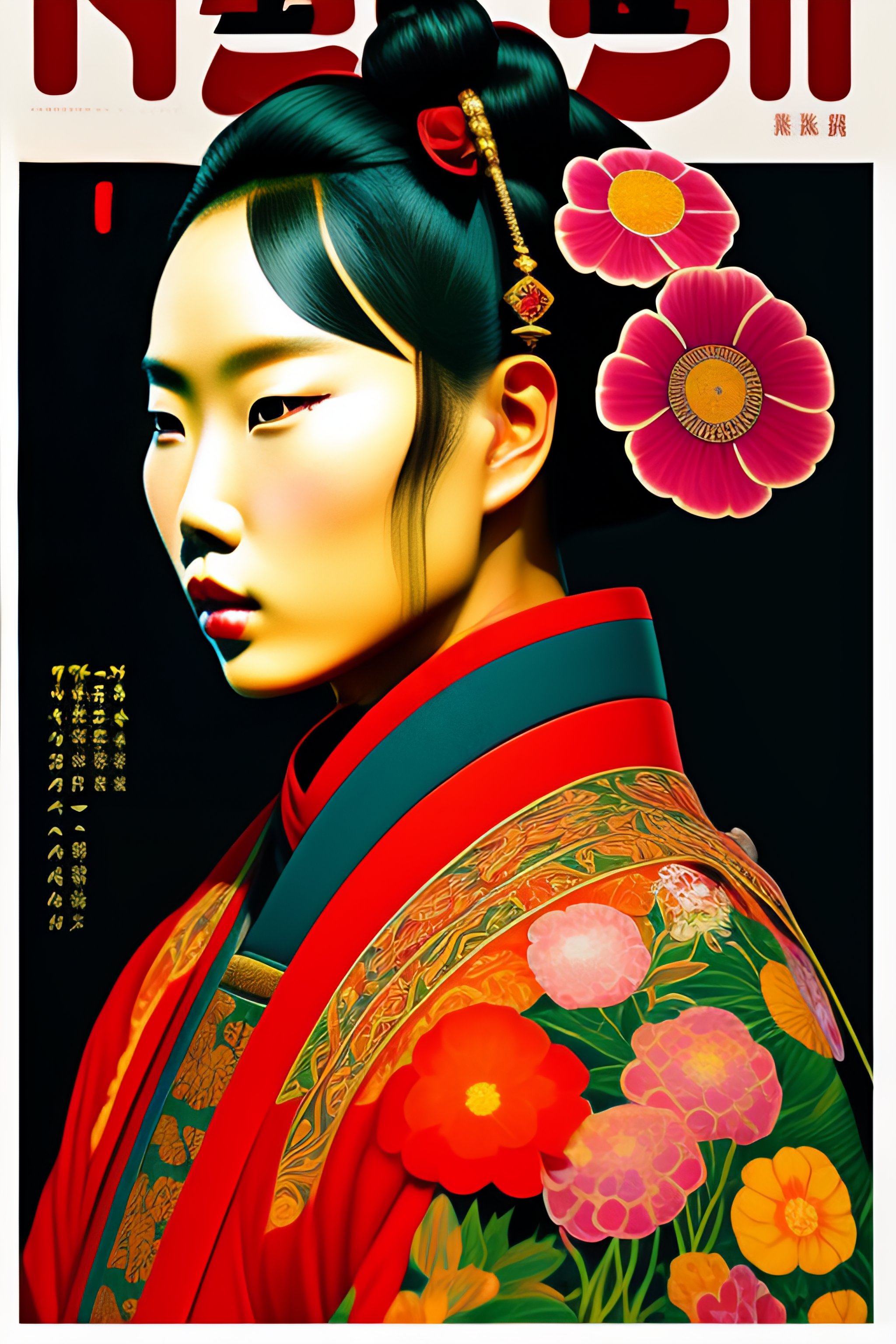 Lexica - Magazine cover poster, upper portrait of a samurai with two ...