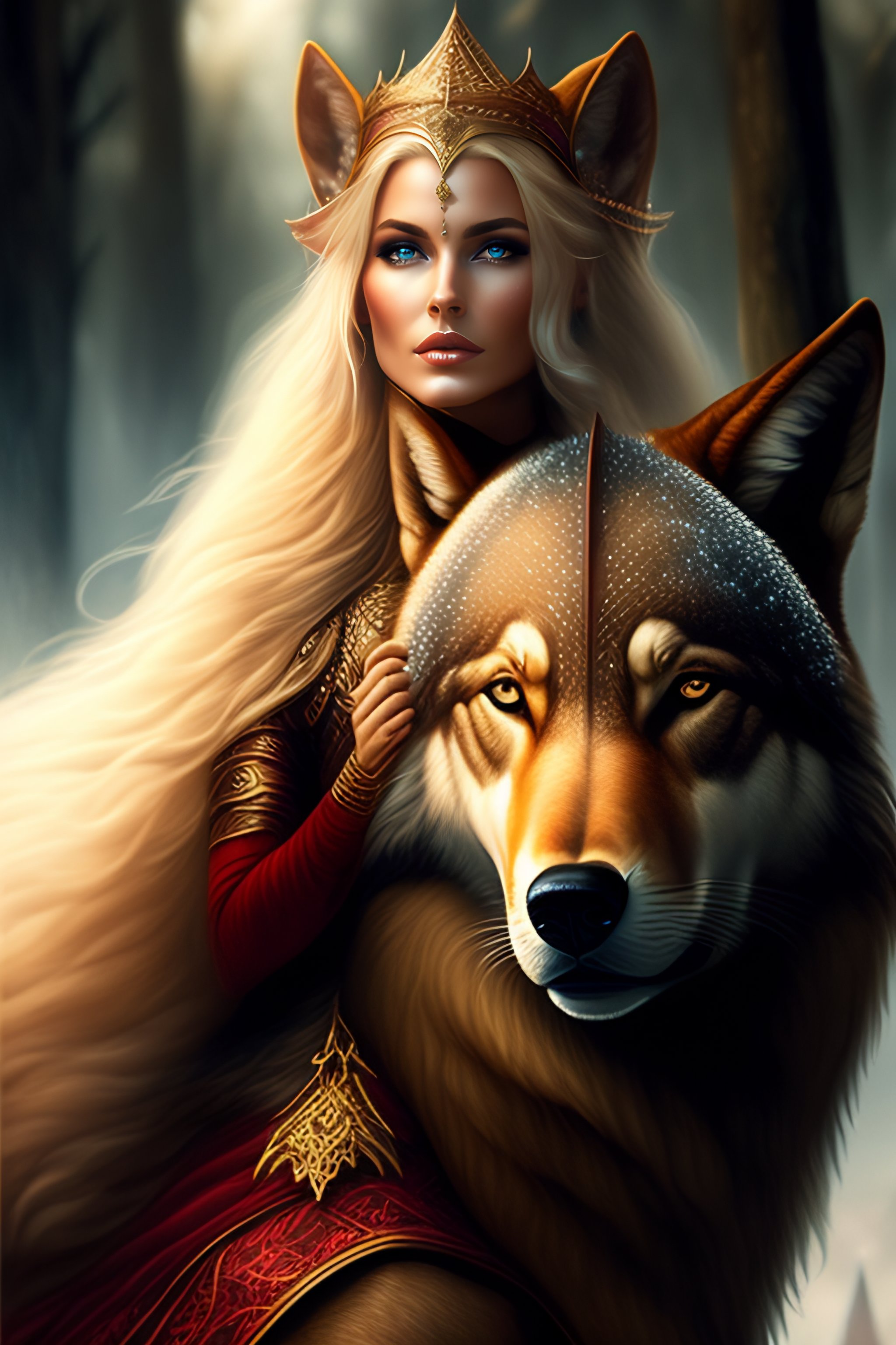 Lexica - Elven princess riding big wolf