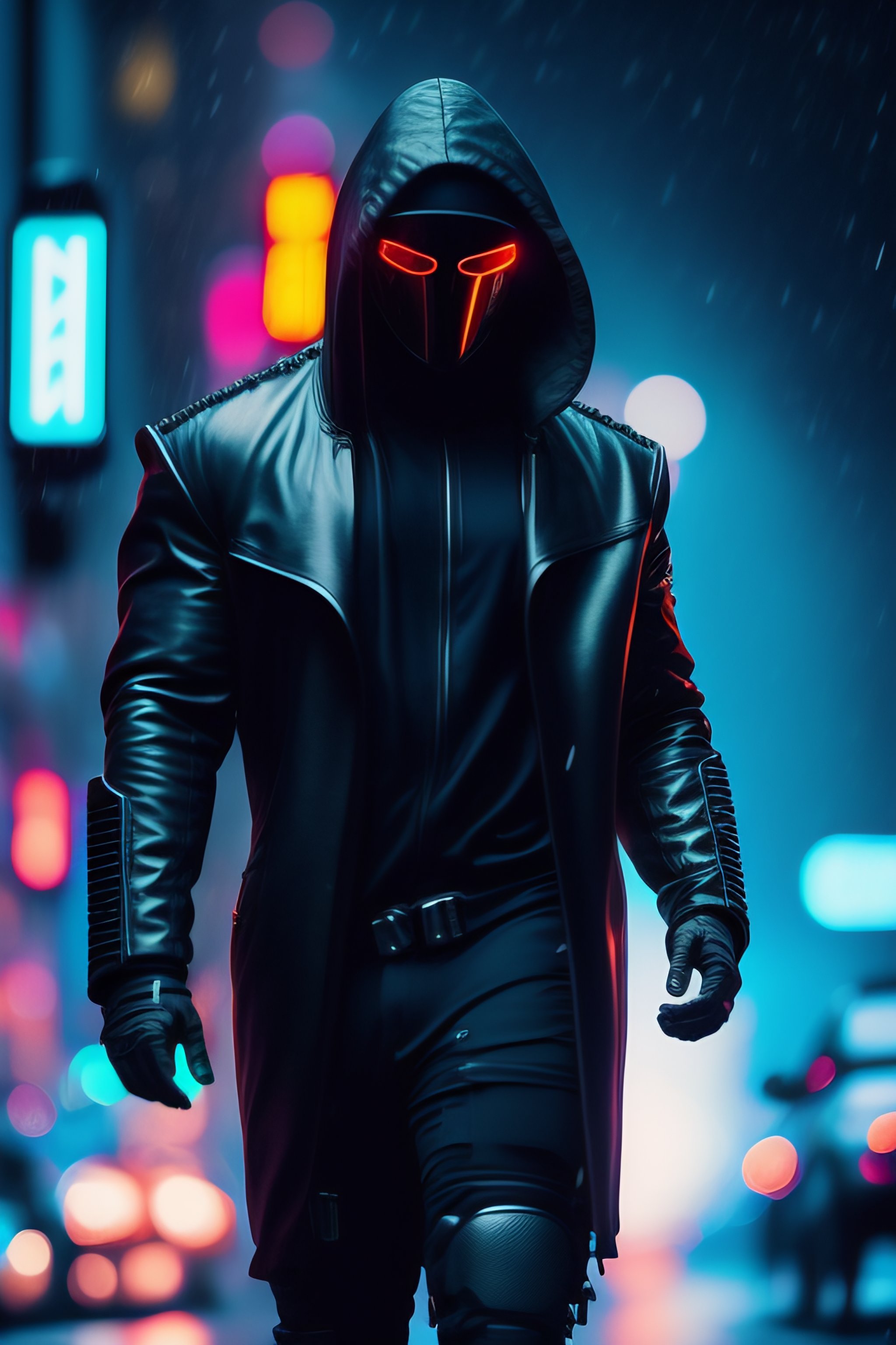 Lexica - Futuristic cyberpunk masked assassin, half cyborg, carrying a ...