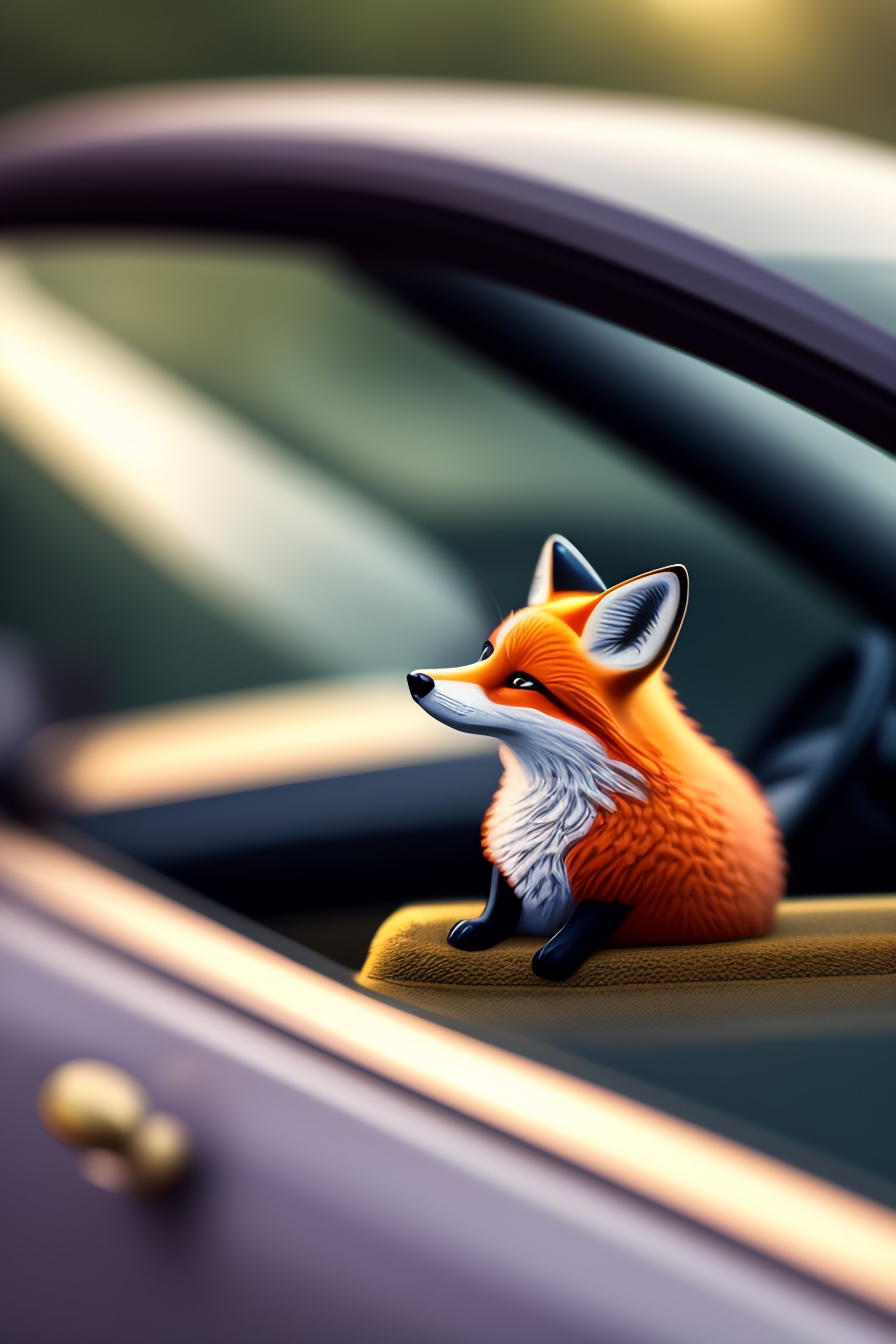 Lexica - A tiny fox driving an expansive car white drinking a glass of wine