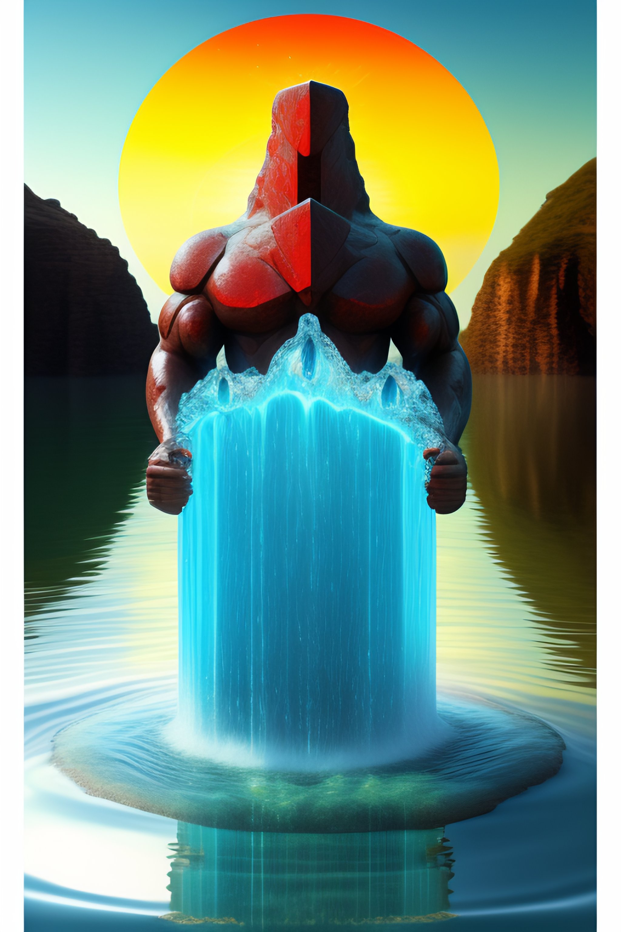 Lexica - The huge stone golem with water wrapped around its body was ...