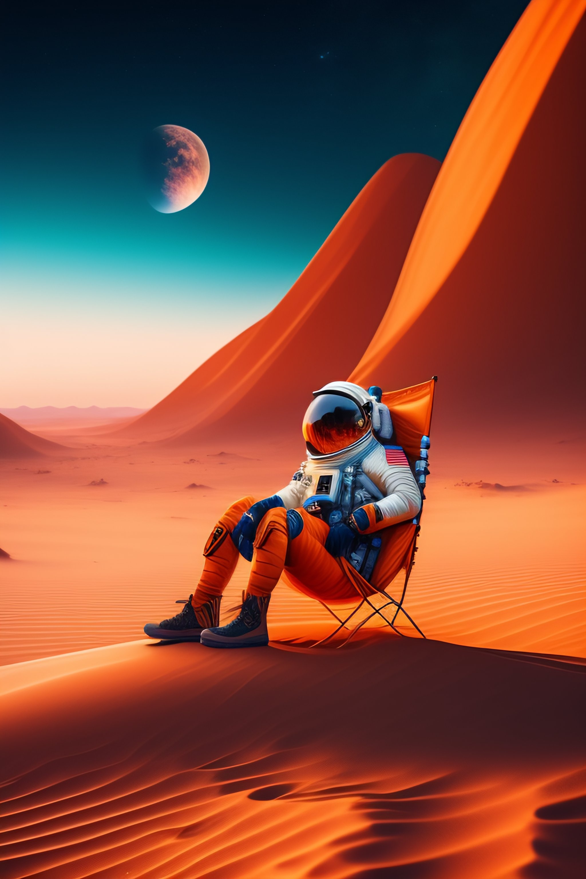 Lexica - An astronaut resting on mars in a beach chair, vibrant ...
