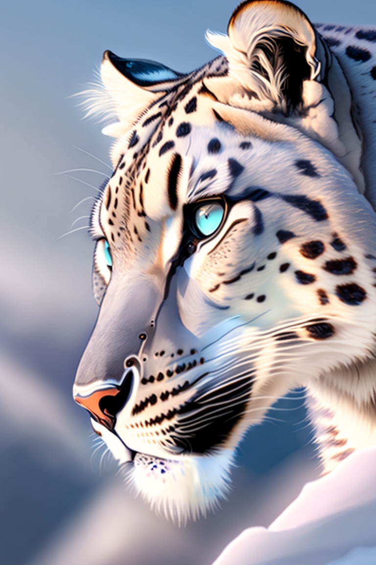 Lexica - A close-up shot of a snow leopard, its fur covered with frost ...