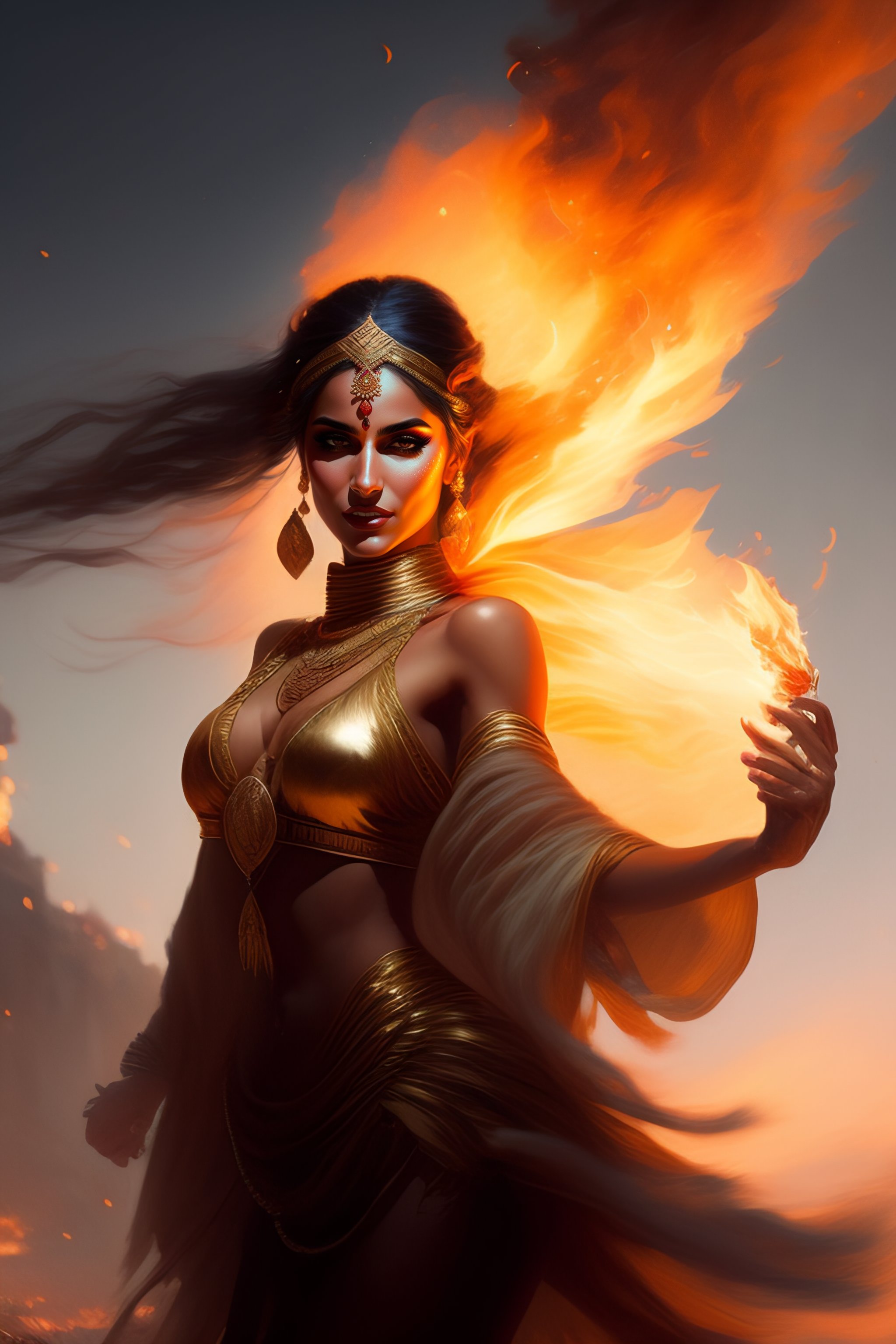 Lexica - Firedancer arabian woman dancing with fire, greg rutkowski