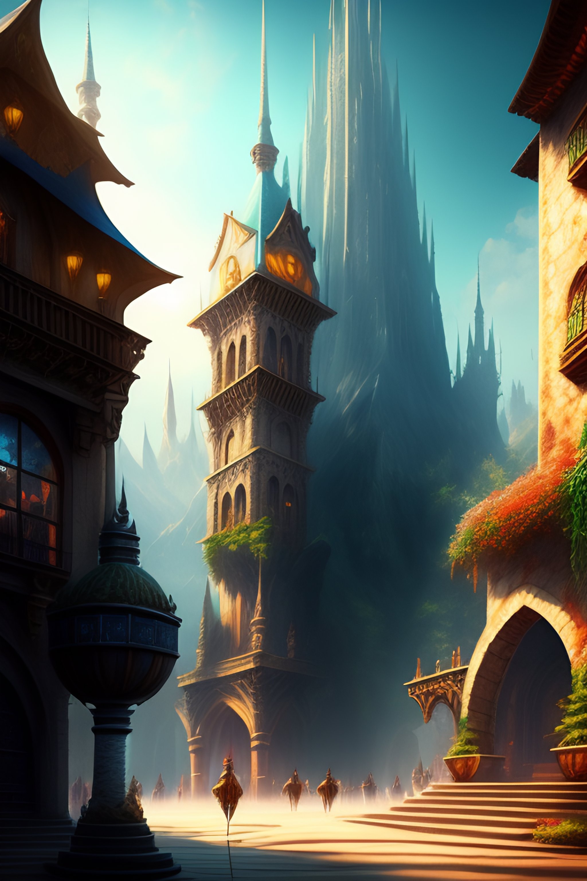 Lexica - Fantasy background, concept art, matte painting, city square ...