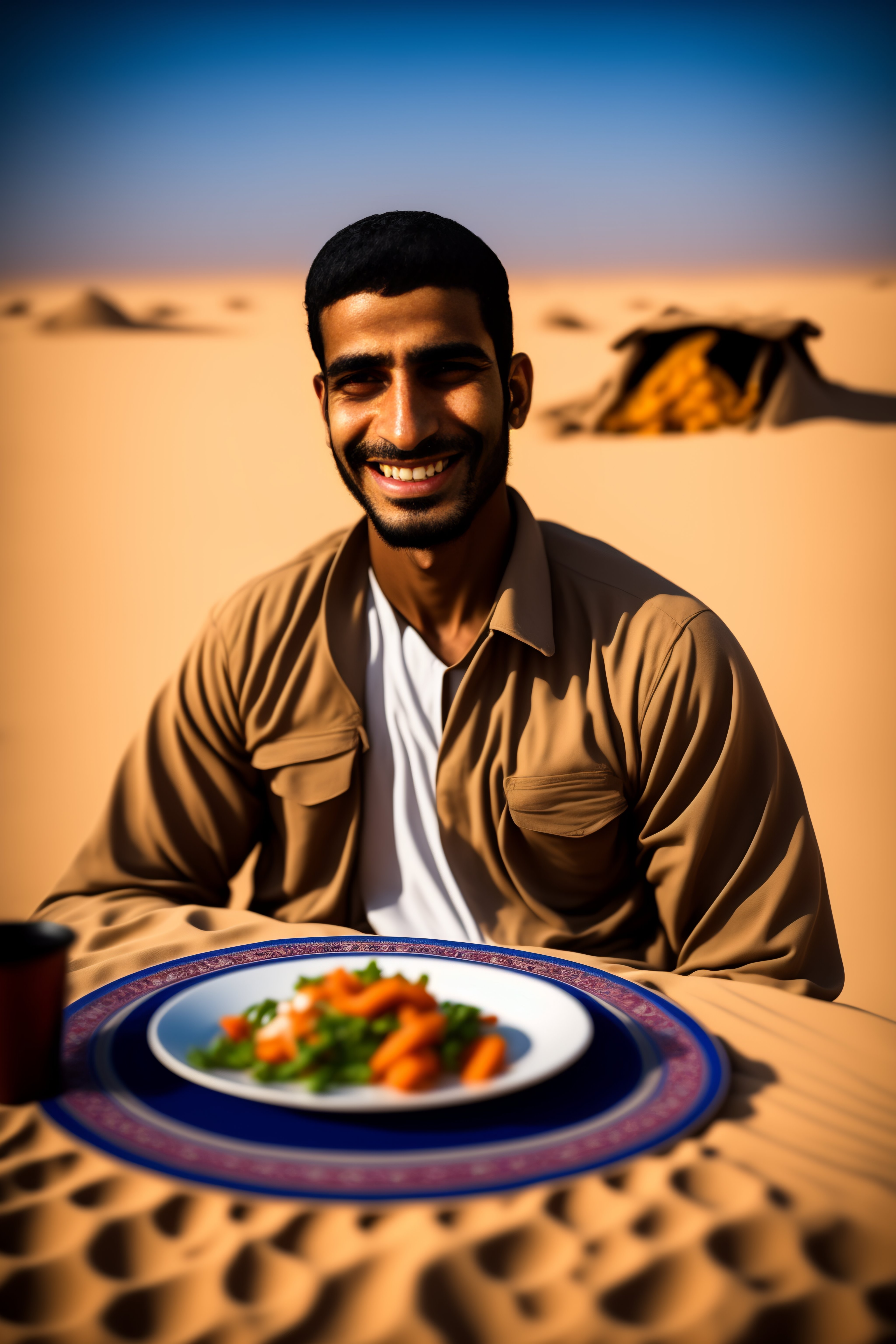 Lexica - Portrait of poor muslim young man happy smiling at the dinner ...