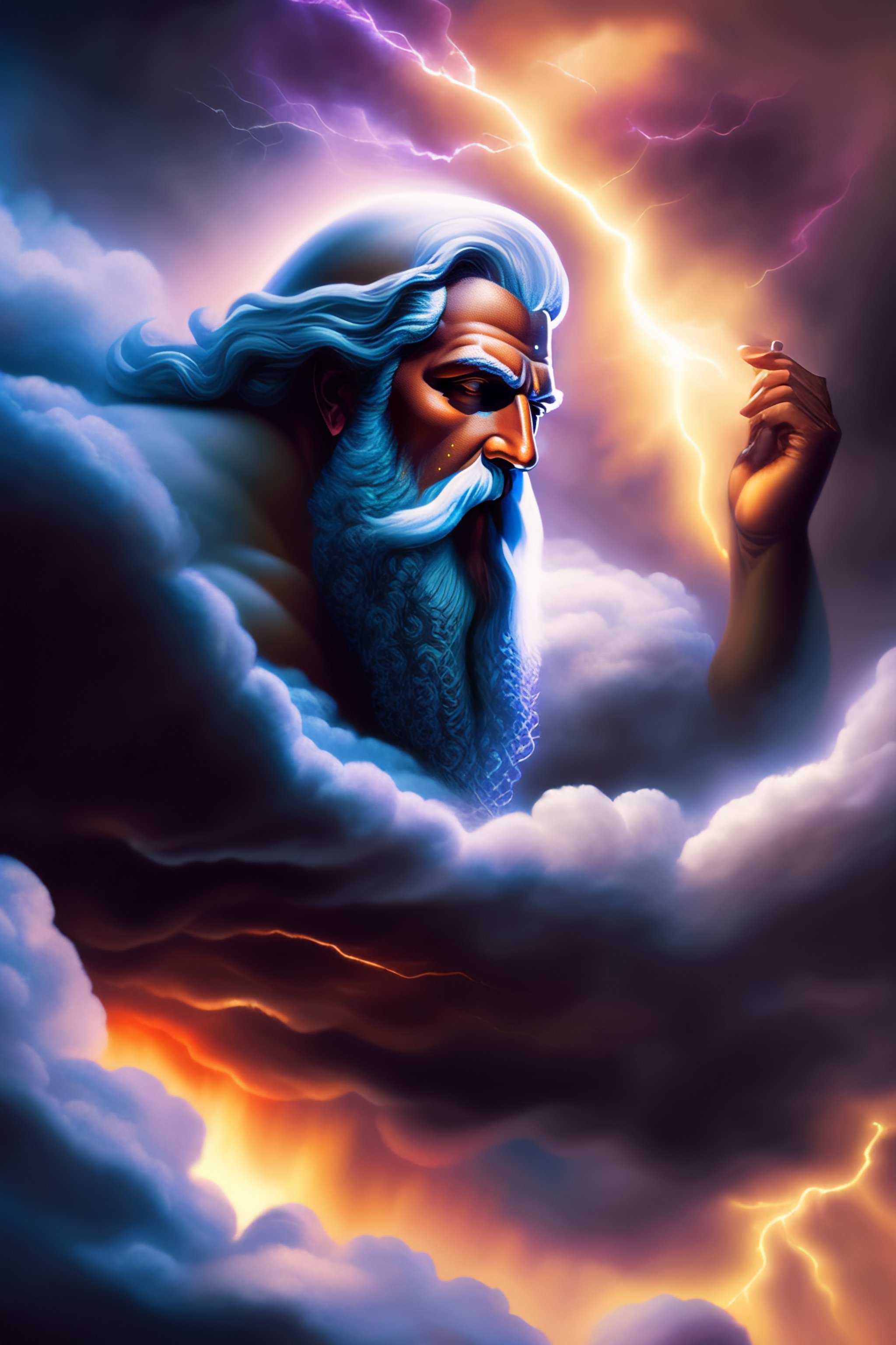 Lexica - Old god zeus, in heaven, with atretic body, angry, throwing ...